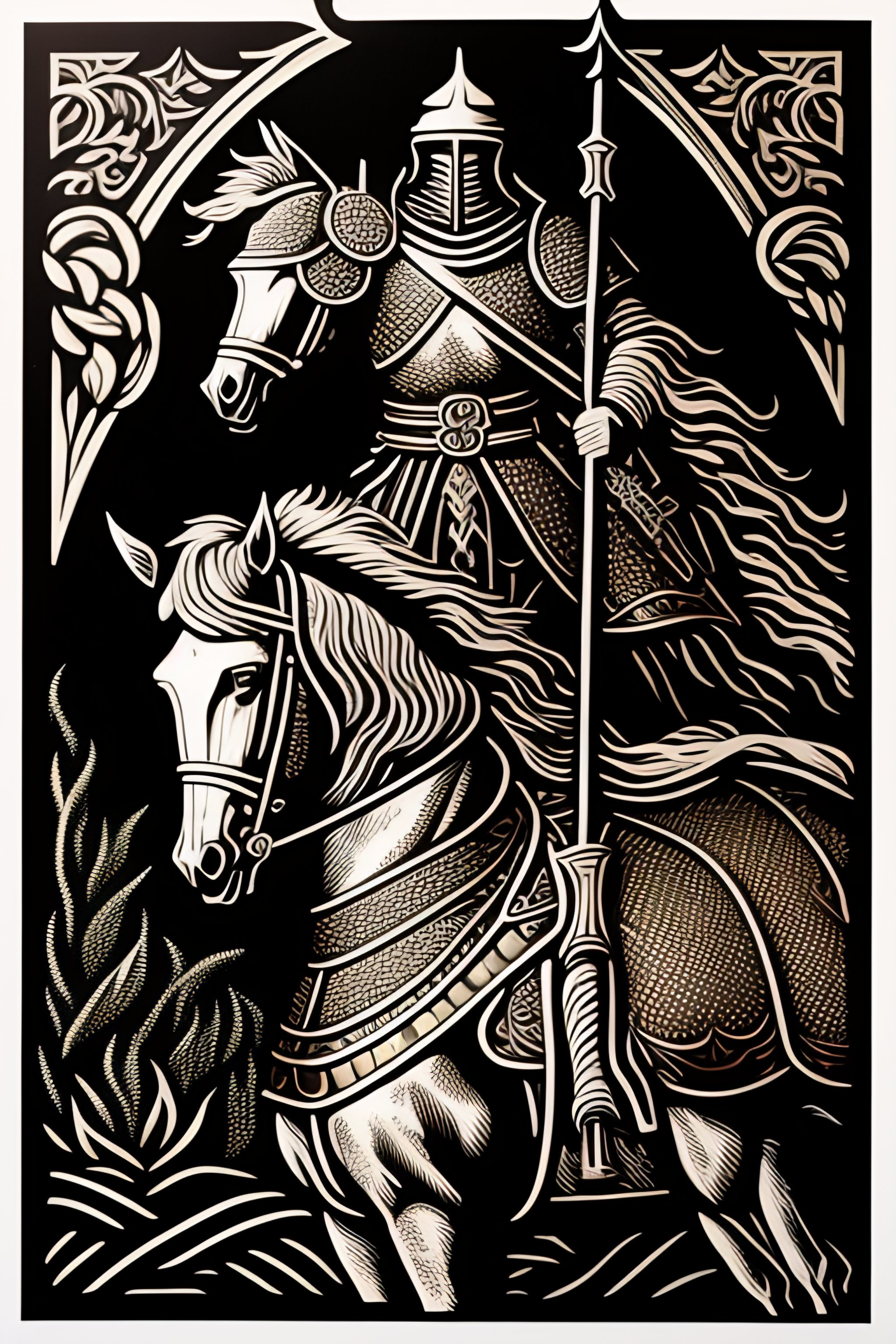 Lexica - Linocut, medieval knight, sacred paladin
