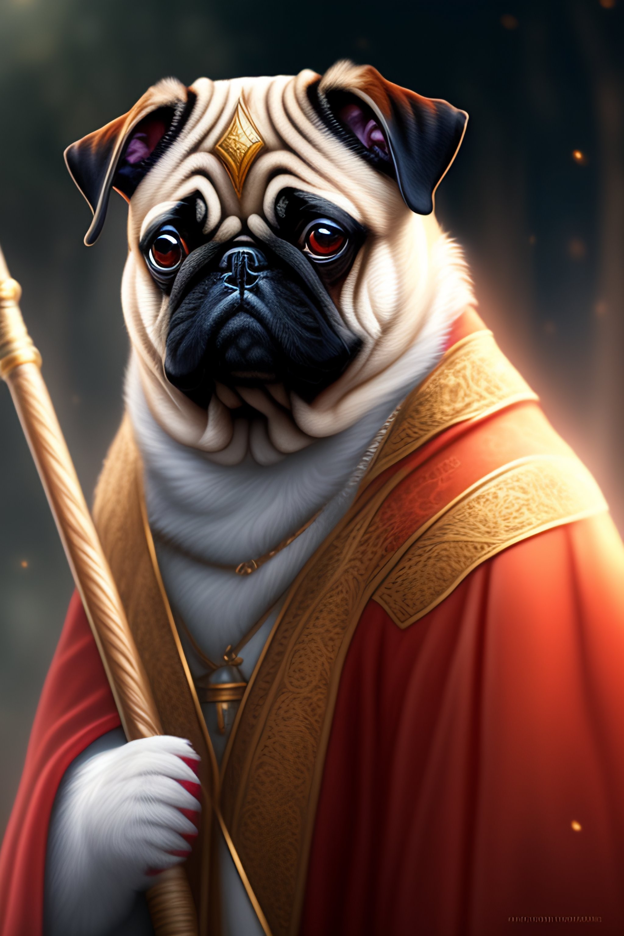 Lexica - A detailed portrait of wizard pug in robe with long magic ...