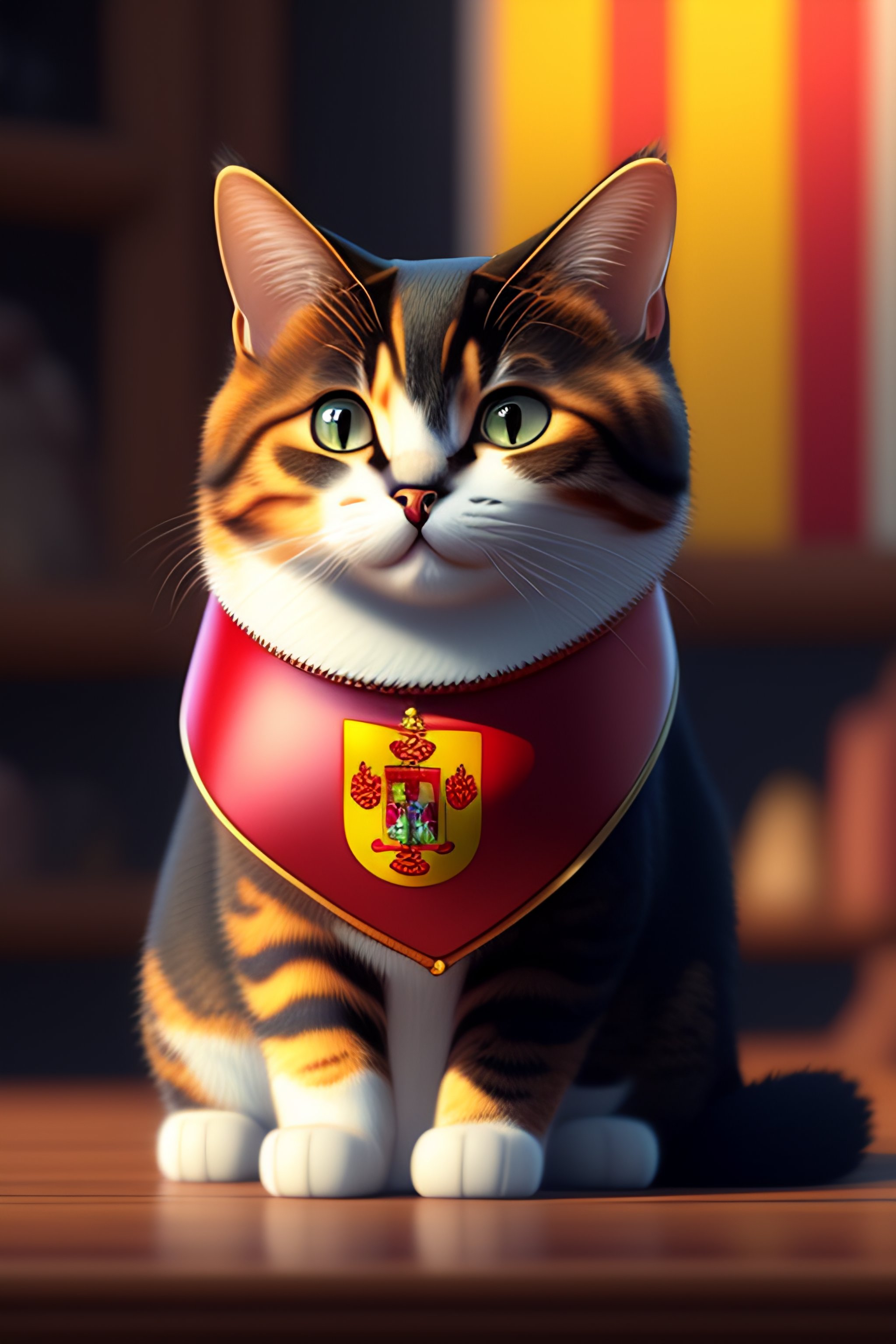 Lexica - Cute cat with spanish republican flag, cozy interior lighting ...