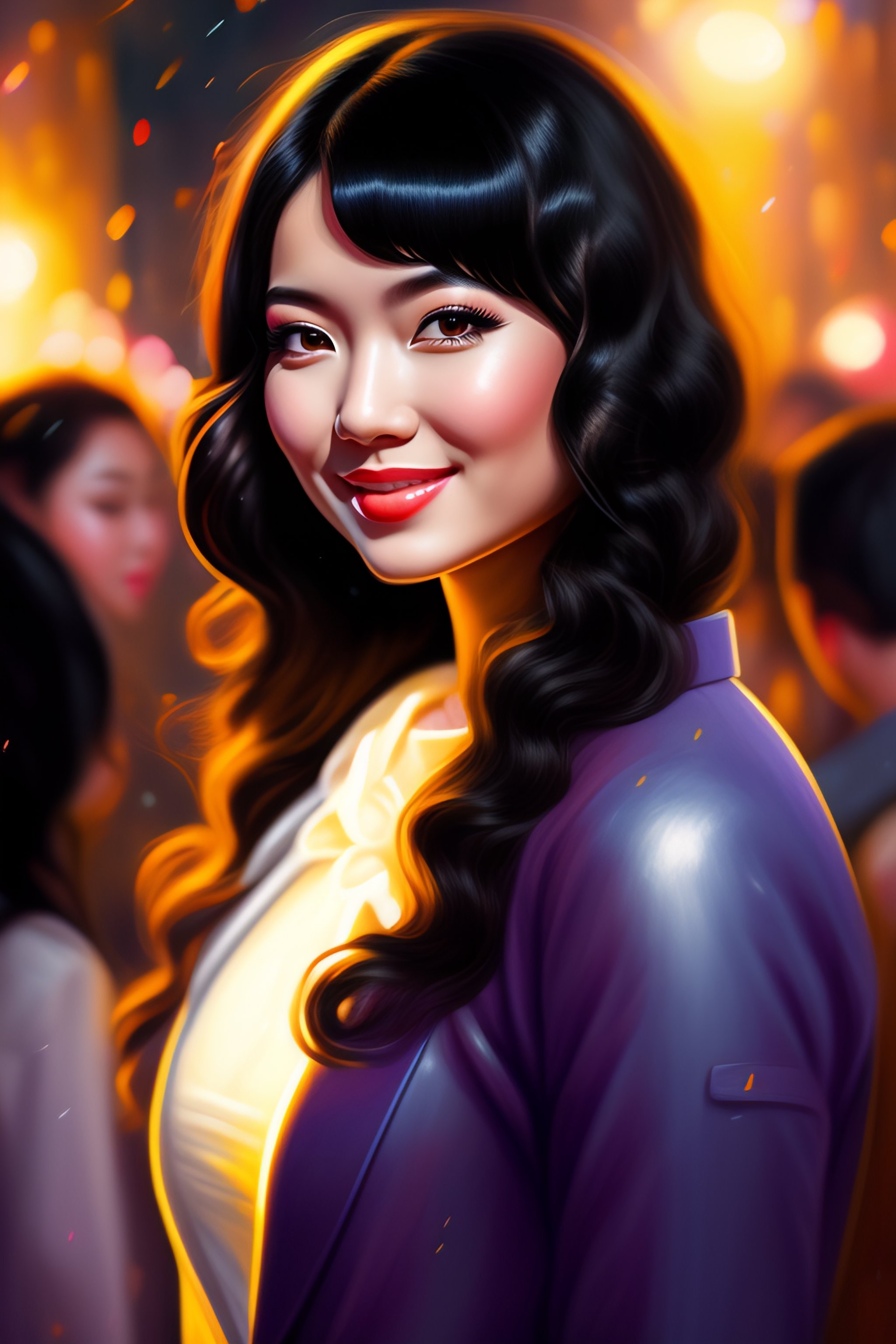 Lexica - Drawing girl, black hair, new years eve, party