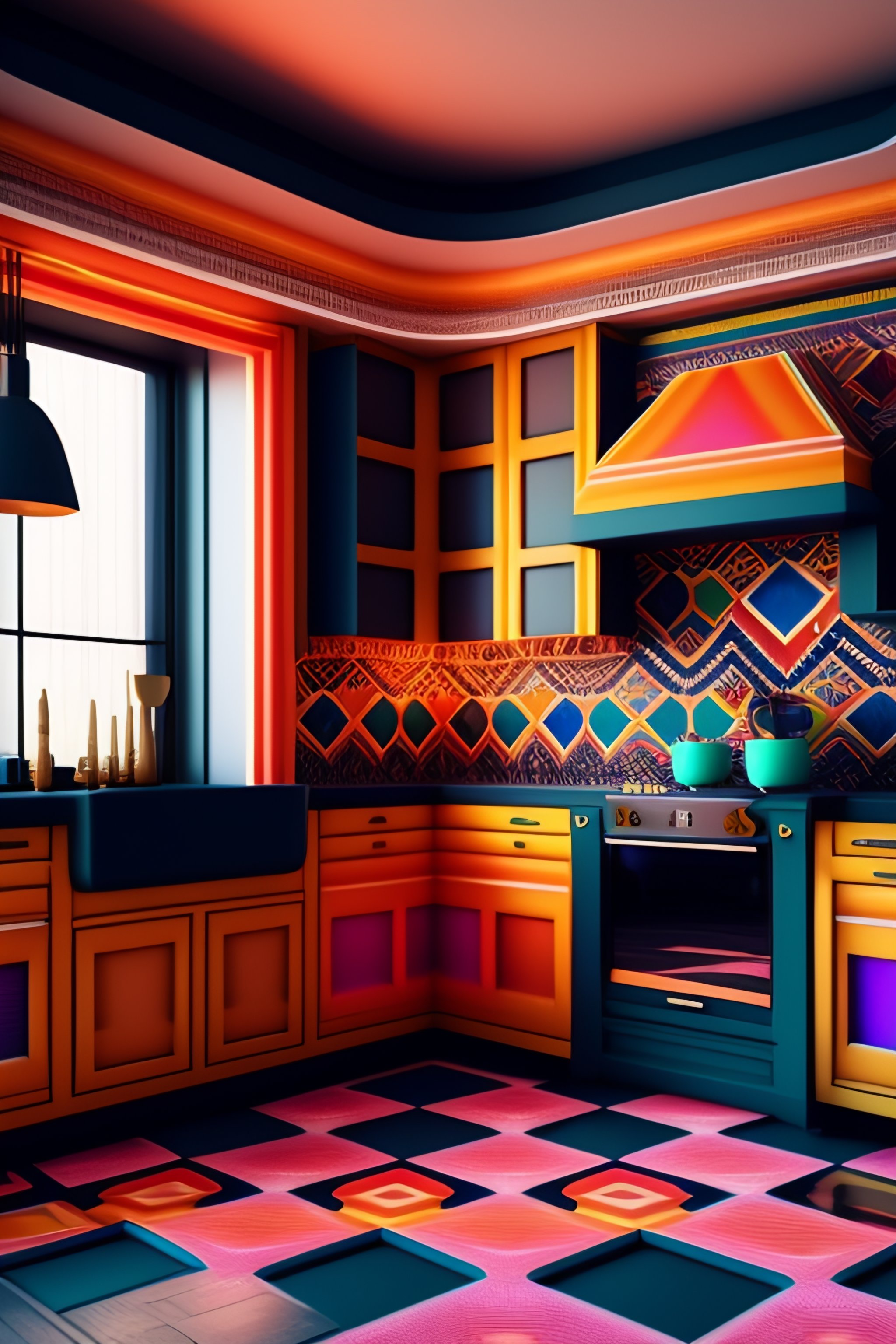 Lexica - The most psychedelic geometric patterned kitchen imaginable ...