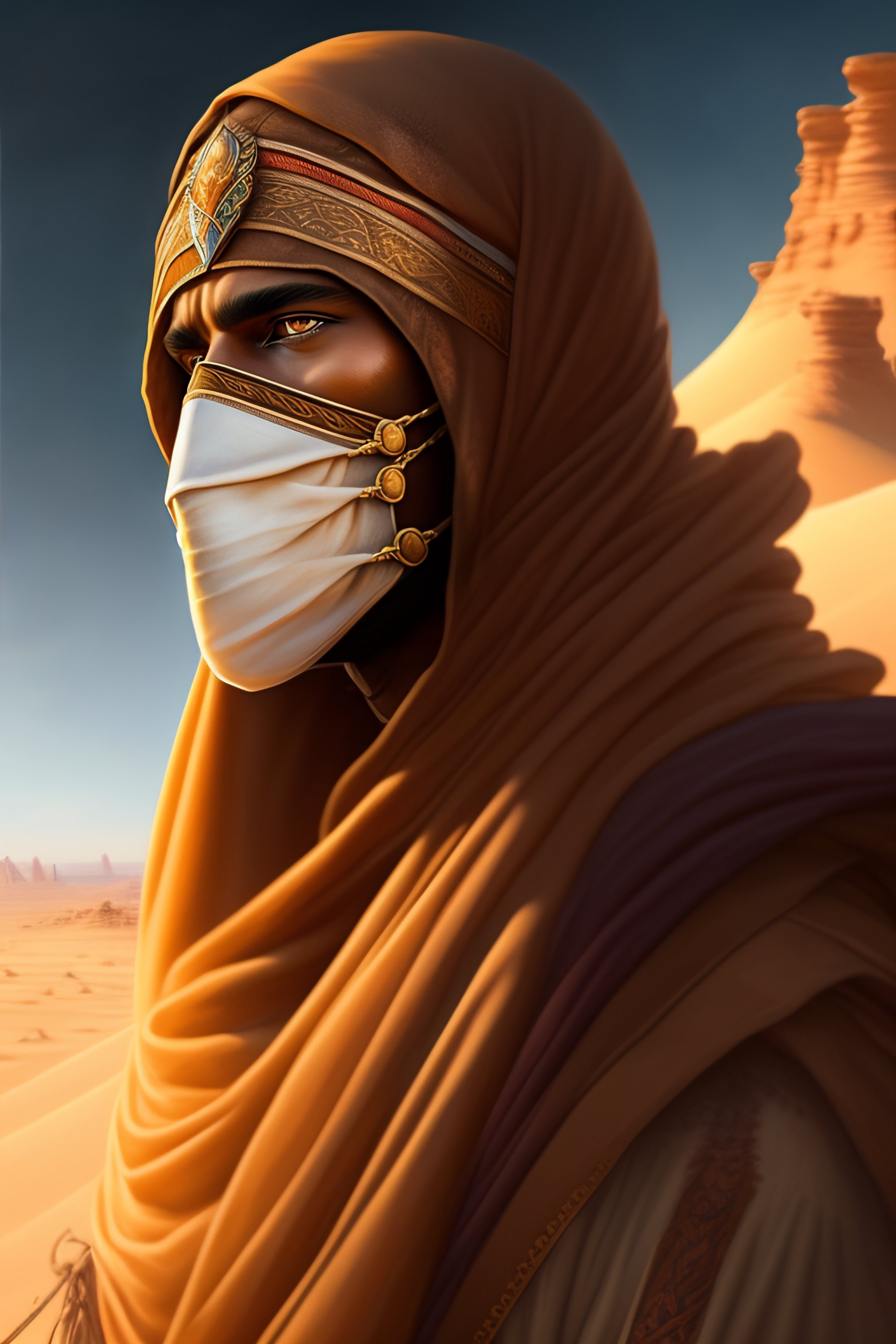 Lexica - A drawing of a masked man in dusty clothes with a sharp look ...