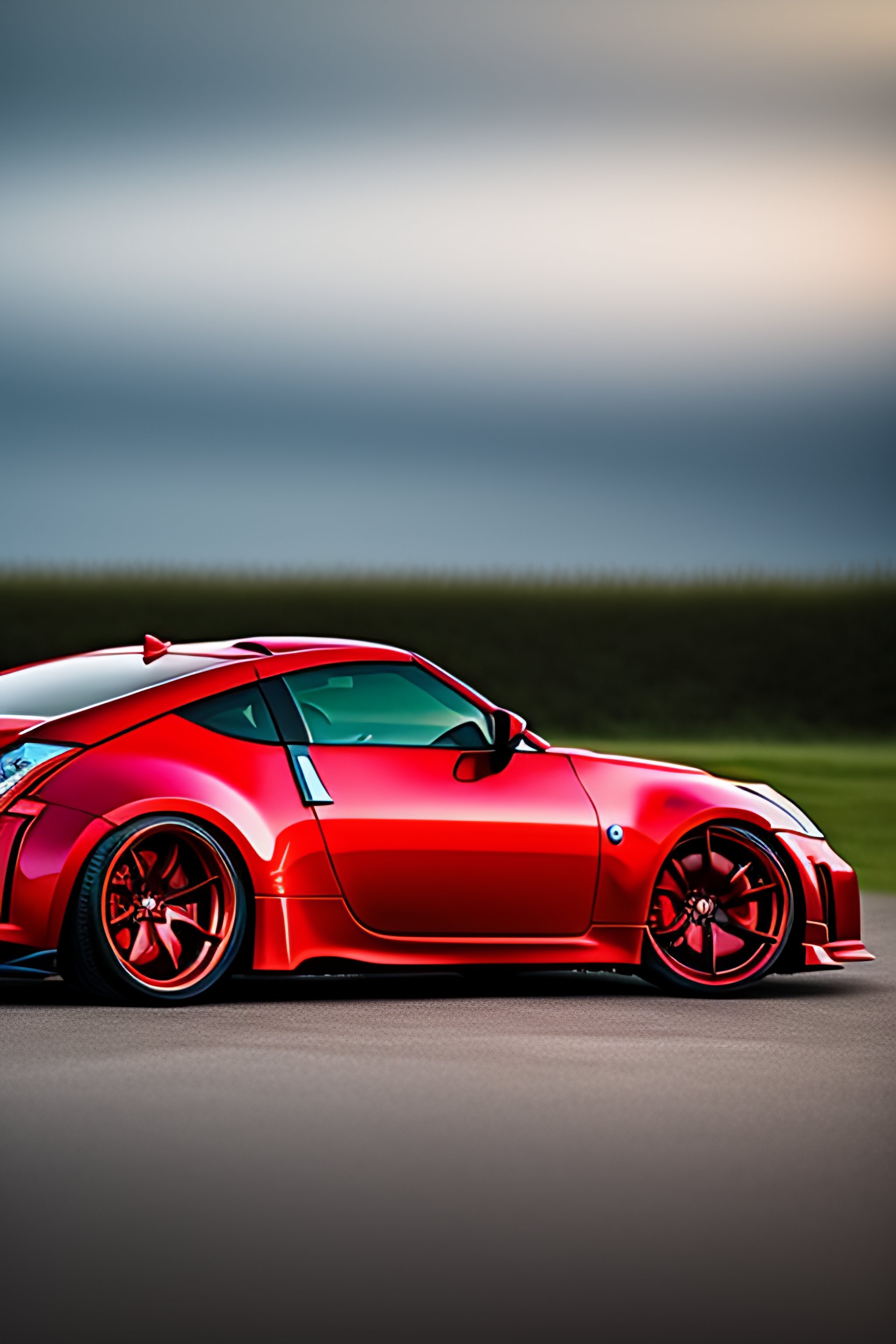 Lexica - Photo of red nissan 350z, black wheels bbs, highly detailed ...