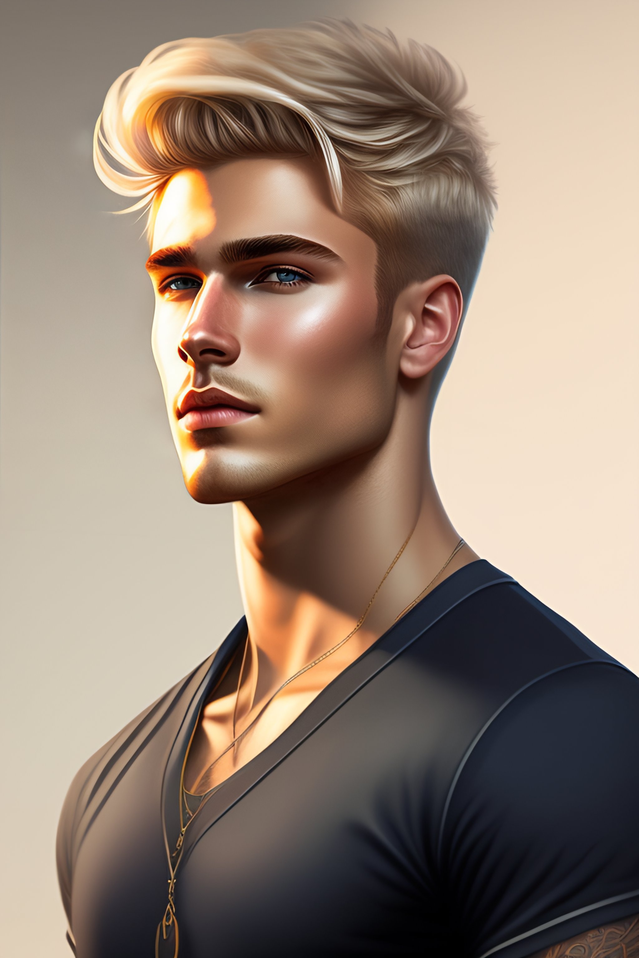 Lexica - Modern bl young man with ash blond hair, plain dark t-shirt ...