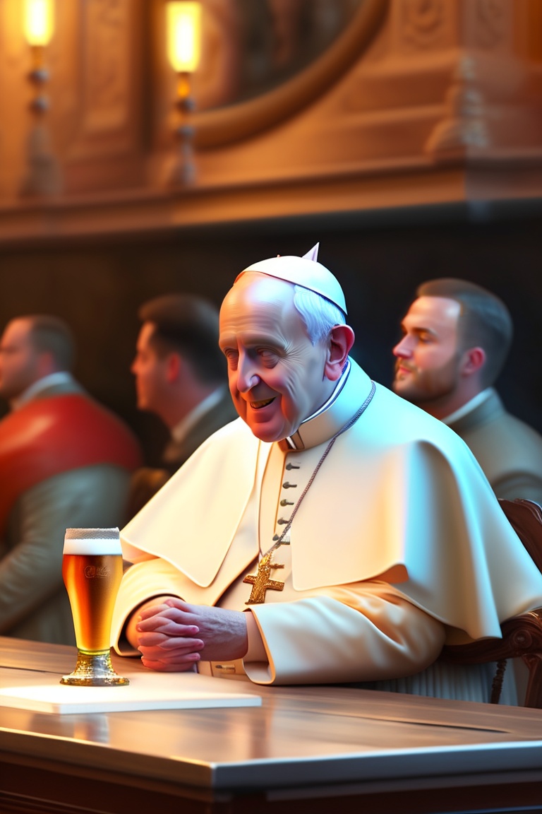 Lexica - Creates Pope Francis sitting at a bar table, having a beer
