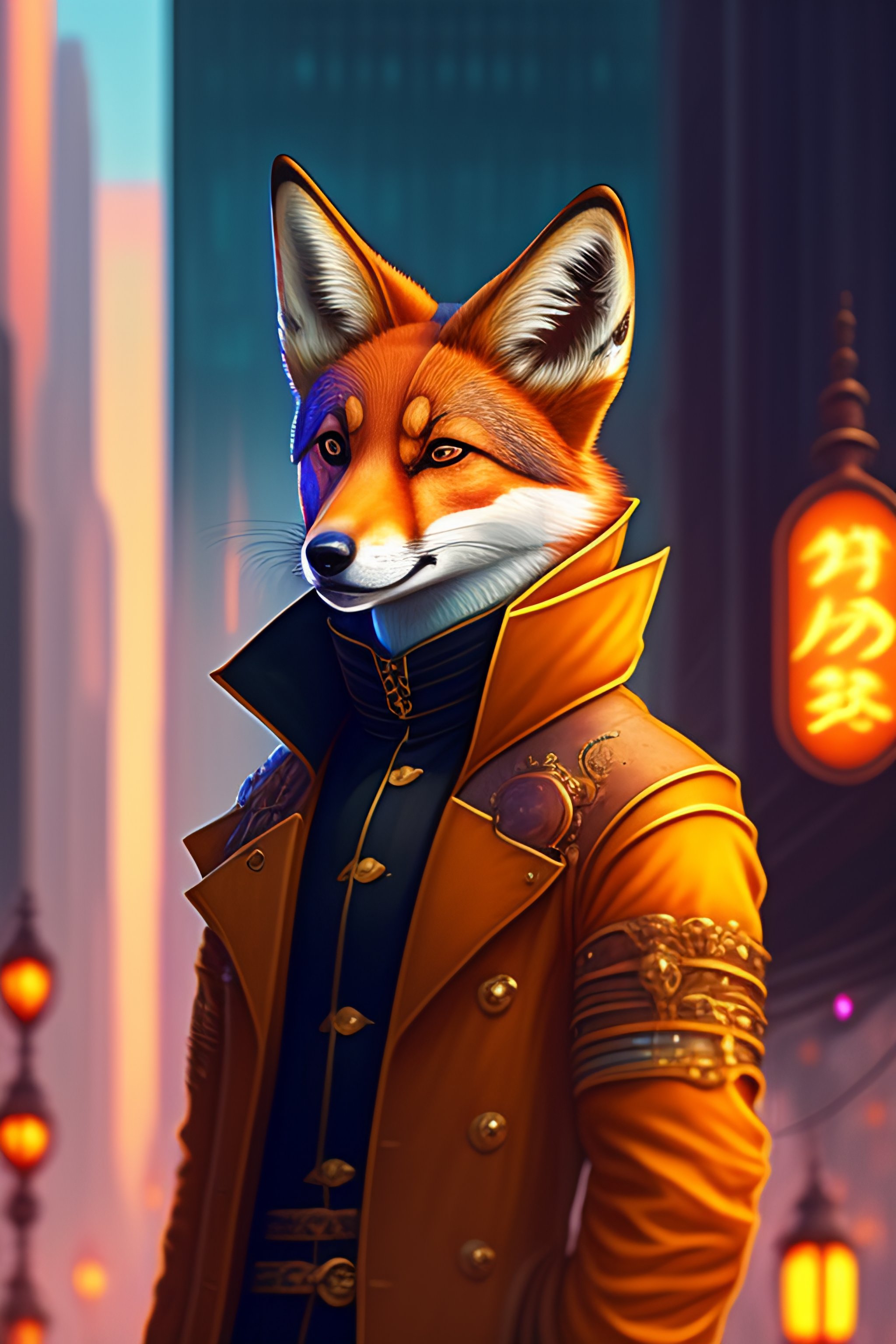 Lexica - "Portrait of a steampunk fox in a cyberpunk city, by irina ...