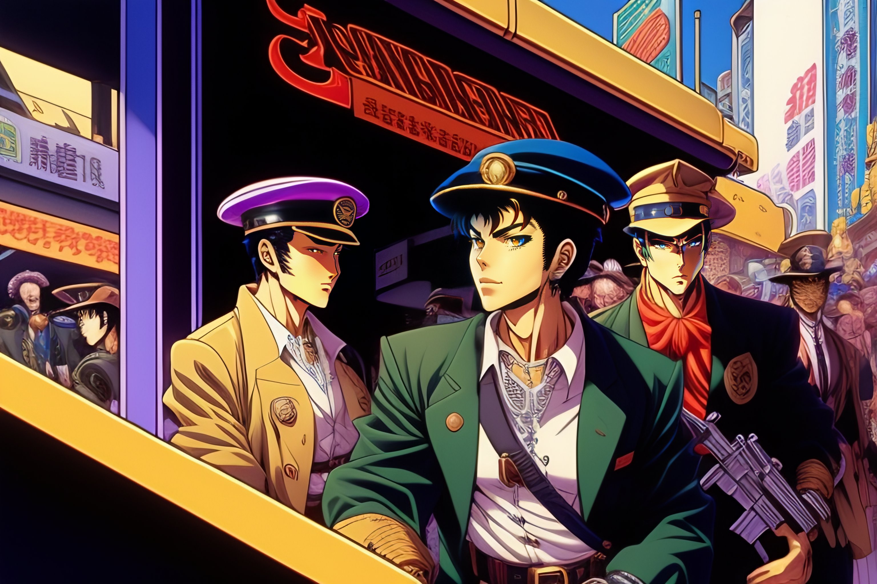 Lexica - Vintage 90's anime style environmental wide shot of a robber ...