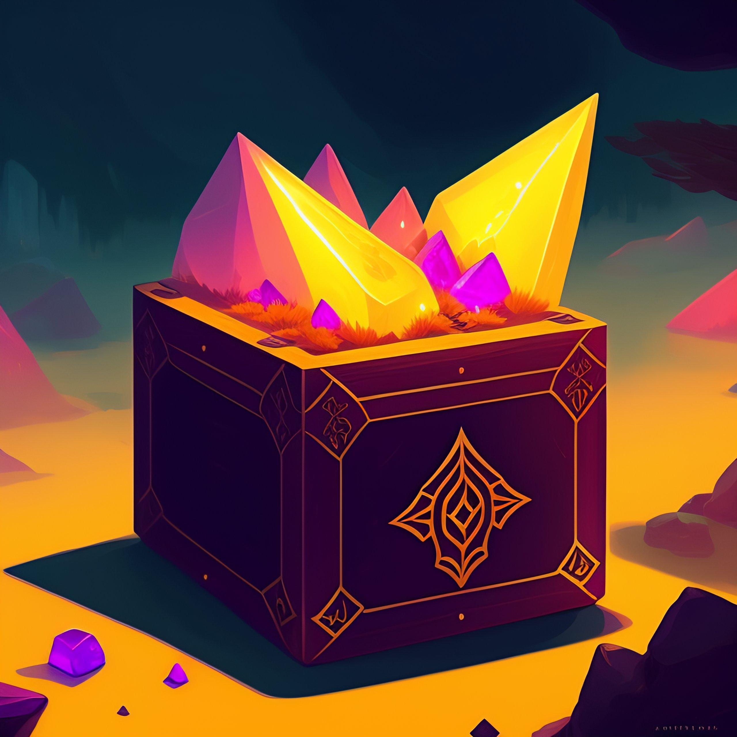 Lexica - A small wooden box full of glowing magical stone crystals, dnd ...