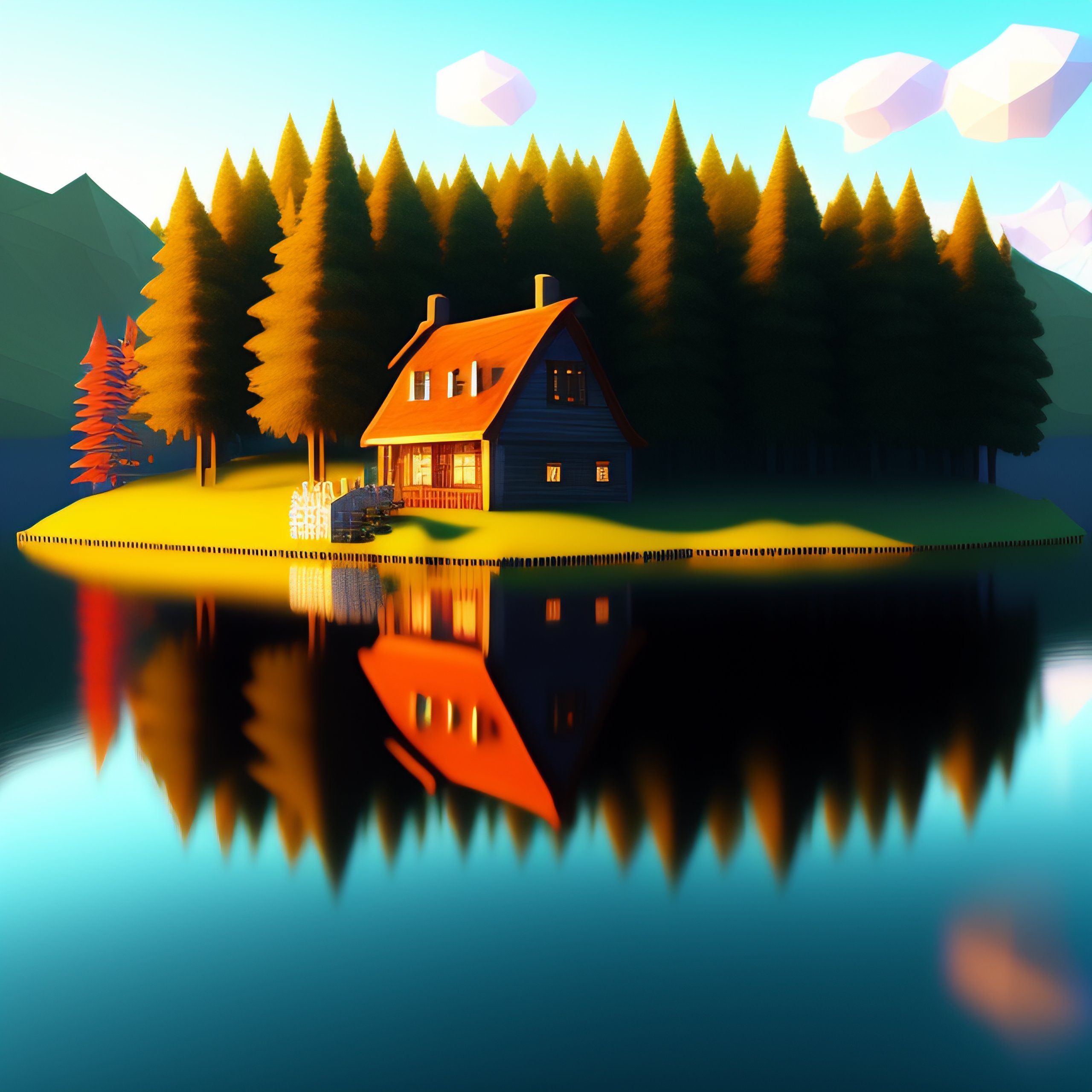 Lexica - Low poly little house side lake