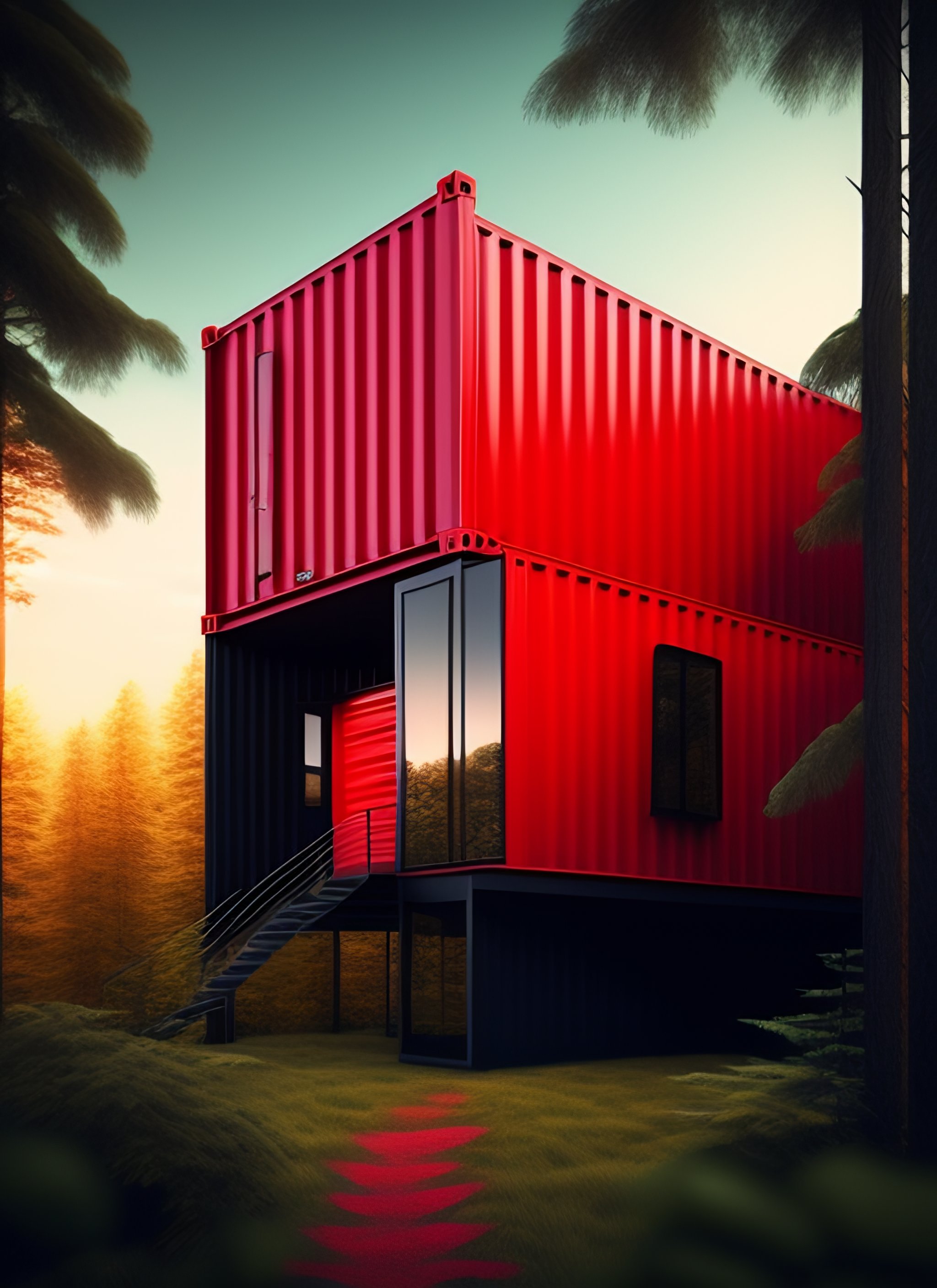Lexica - Red and black Shipping containers and glass modern two floor ...