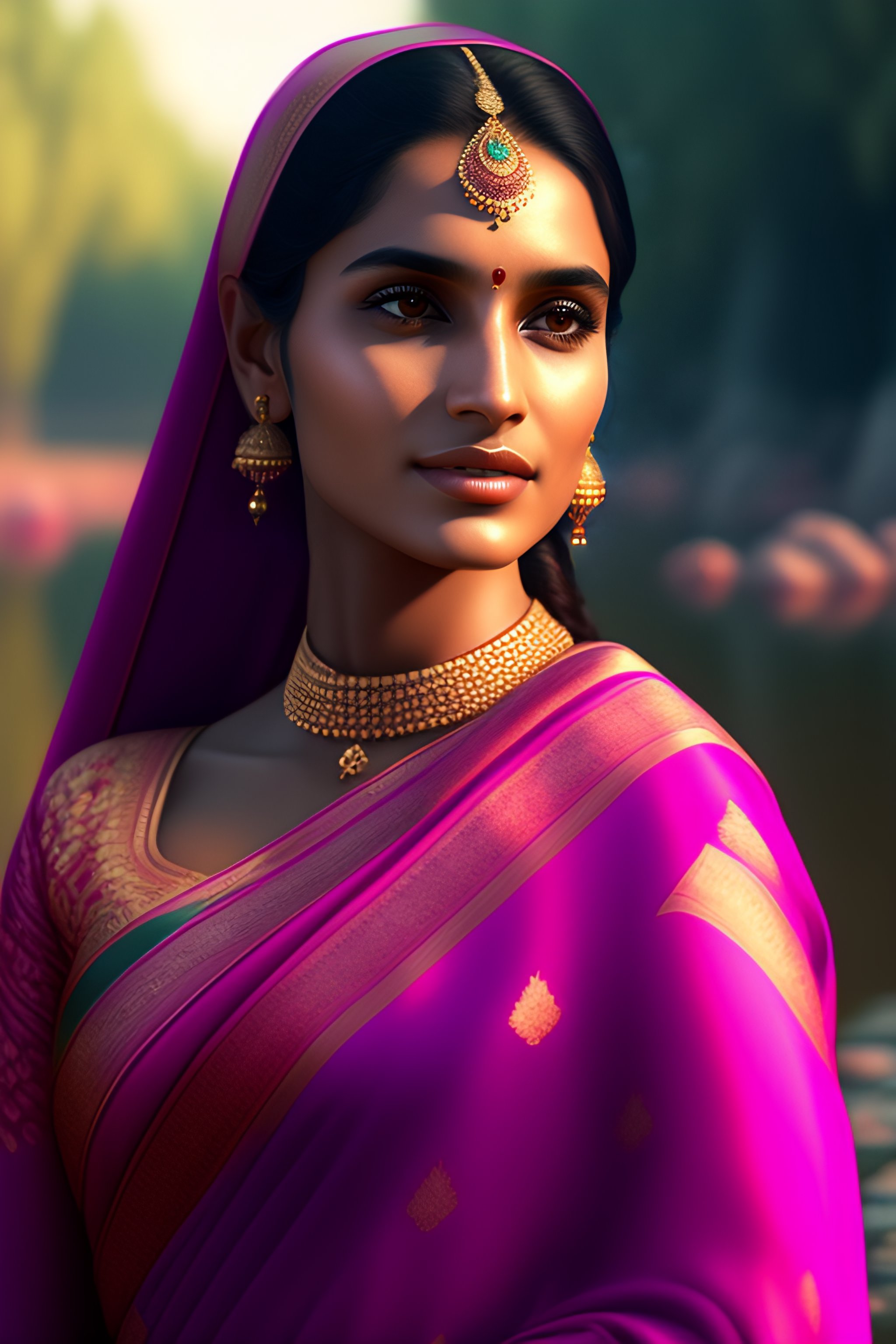 Lexica - Portrait of 1 pure young south asian woman, standing by a ...