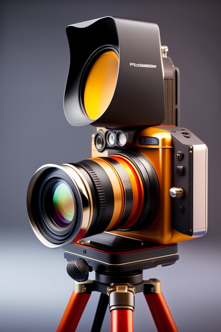 Lexica - A retro digital cinema camera made of titanium on a tripod ...