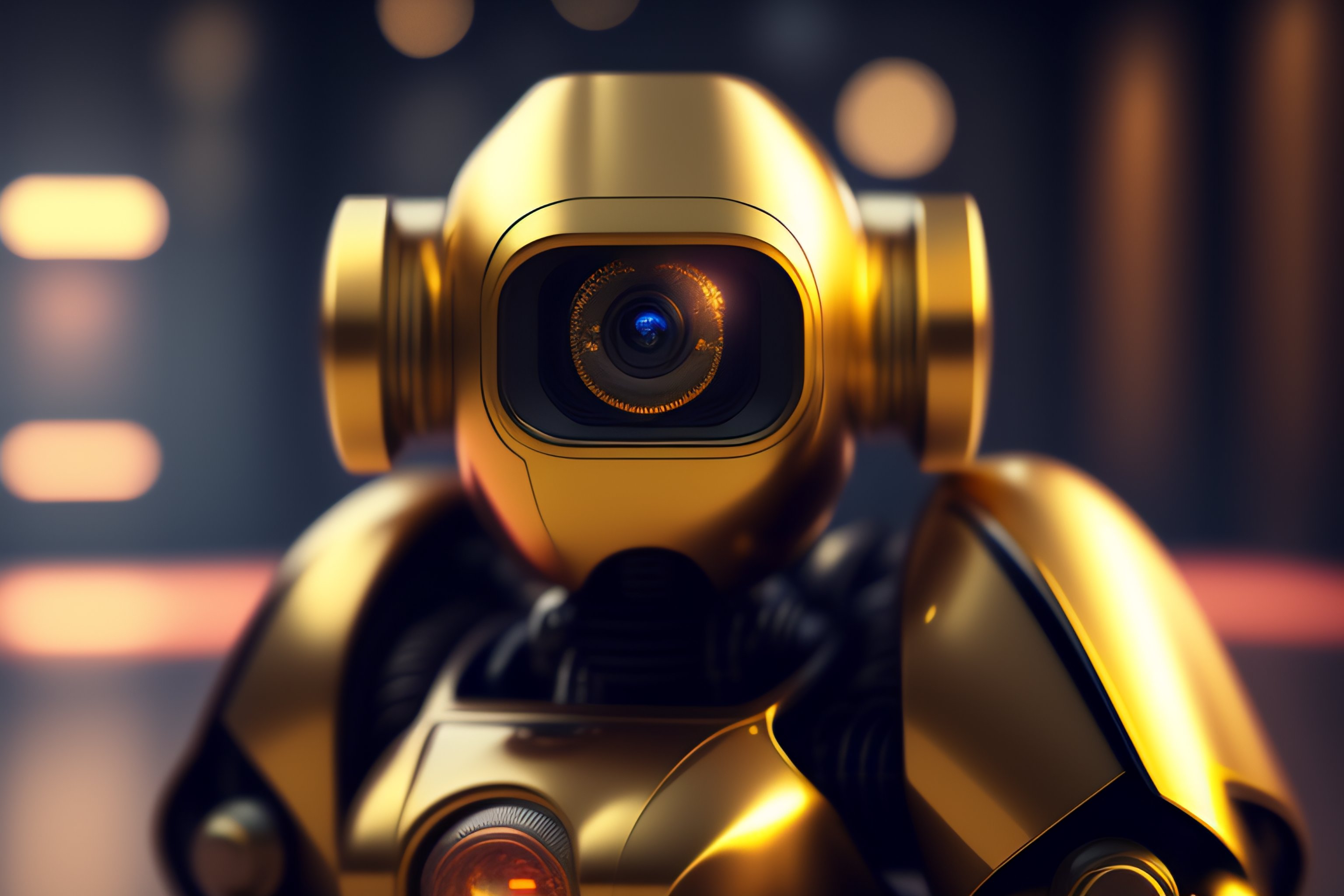 Lexica - Robot with security cameras in the eyes, portrait, light scene ...