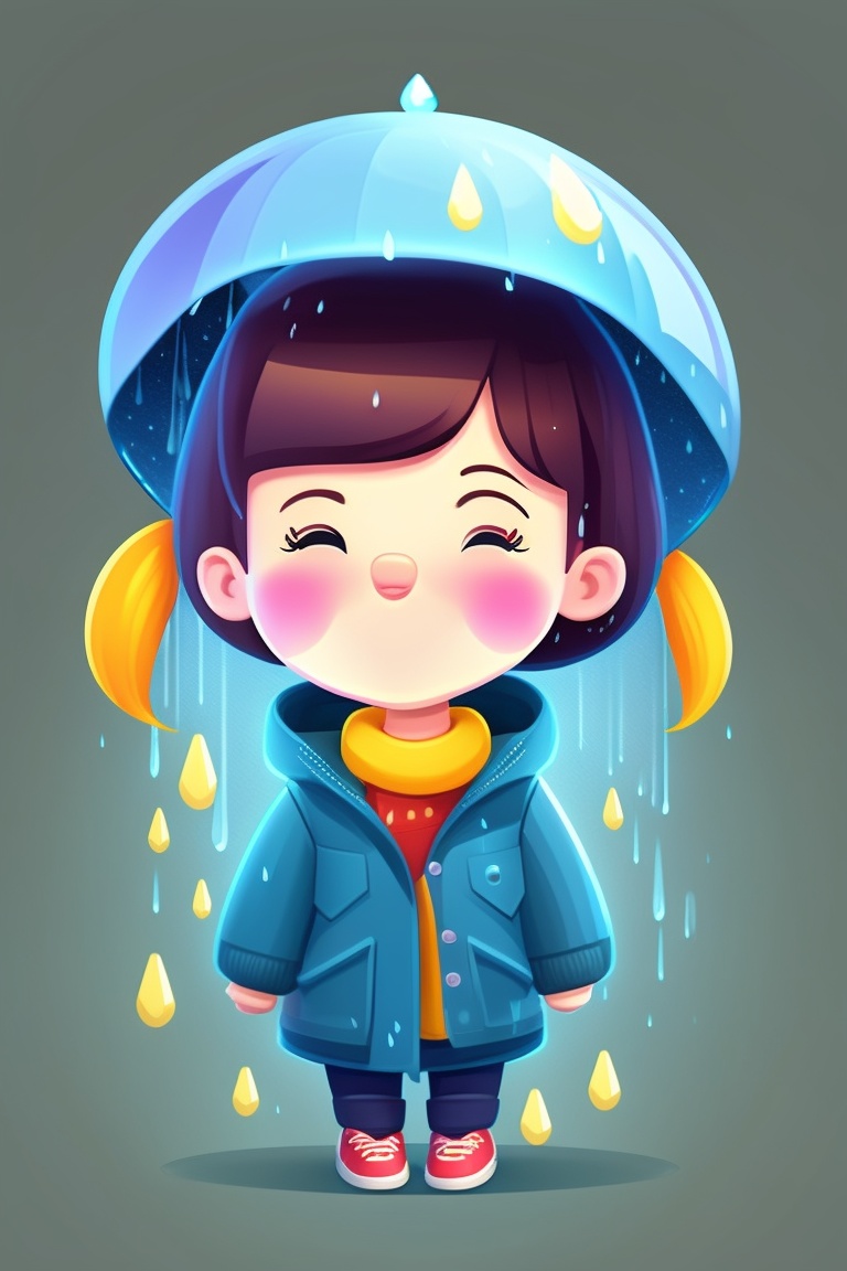 Lexica - Little girl laughing merrily in the rain, cartoon style