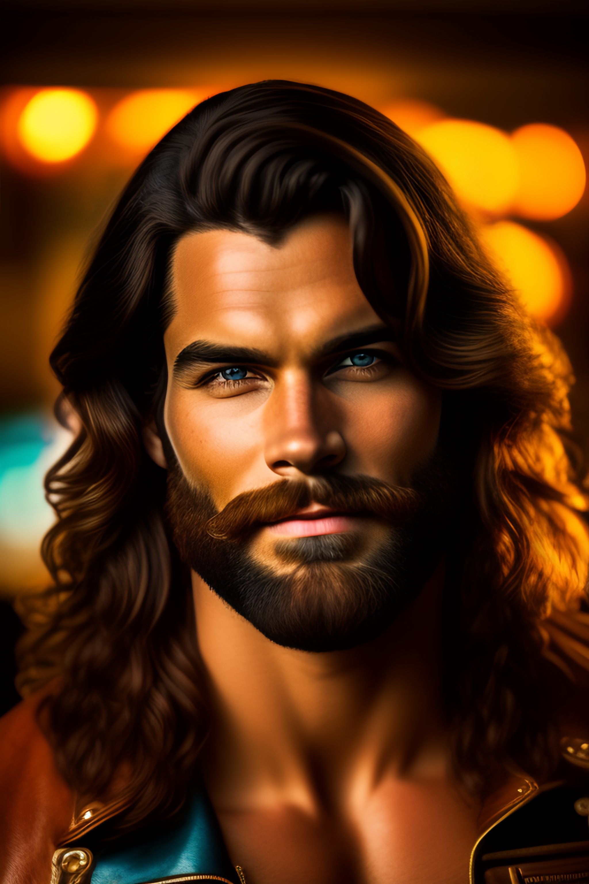 Lexica - Picture of a weak man with natty long brown hair, beard, deco ...