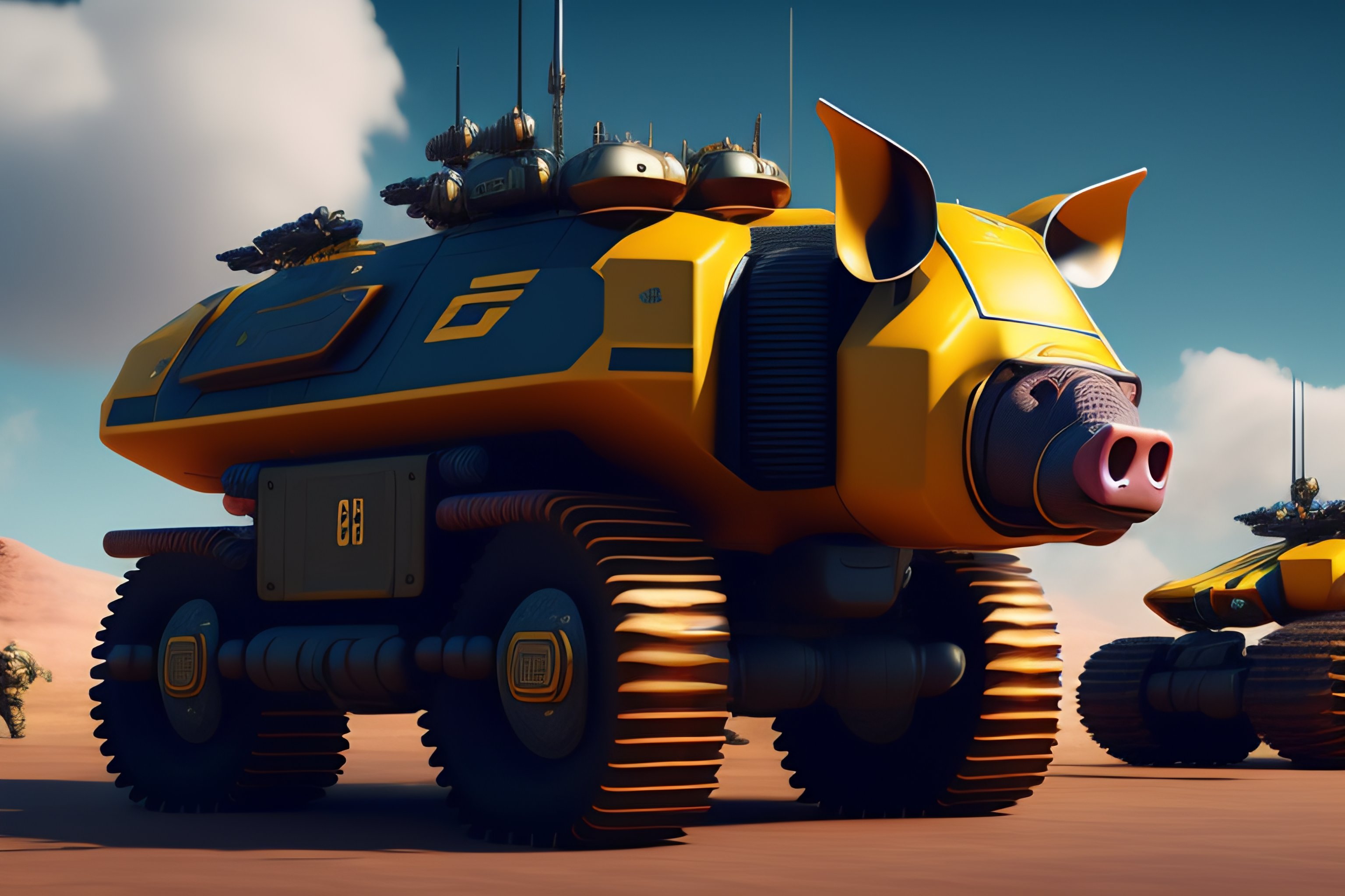 Lexica - (giant pig faced combat mech armed with artillery guns ...