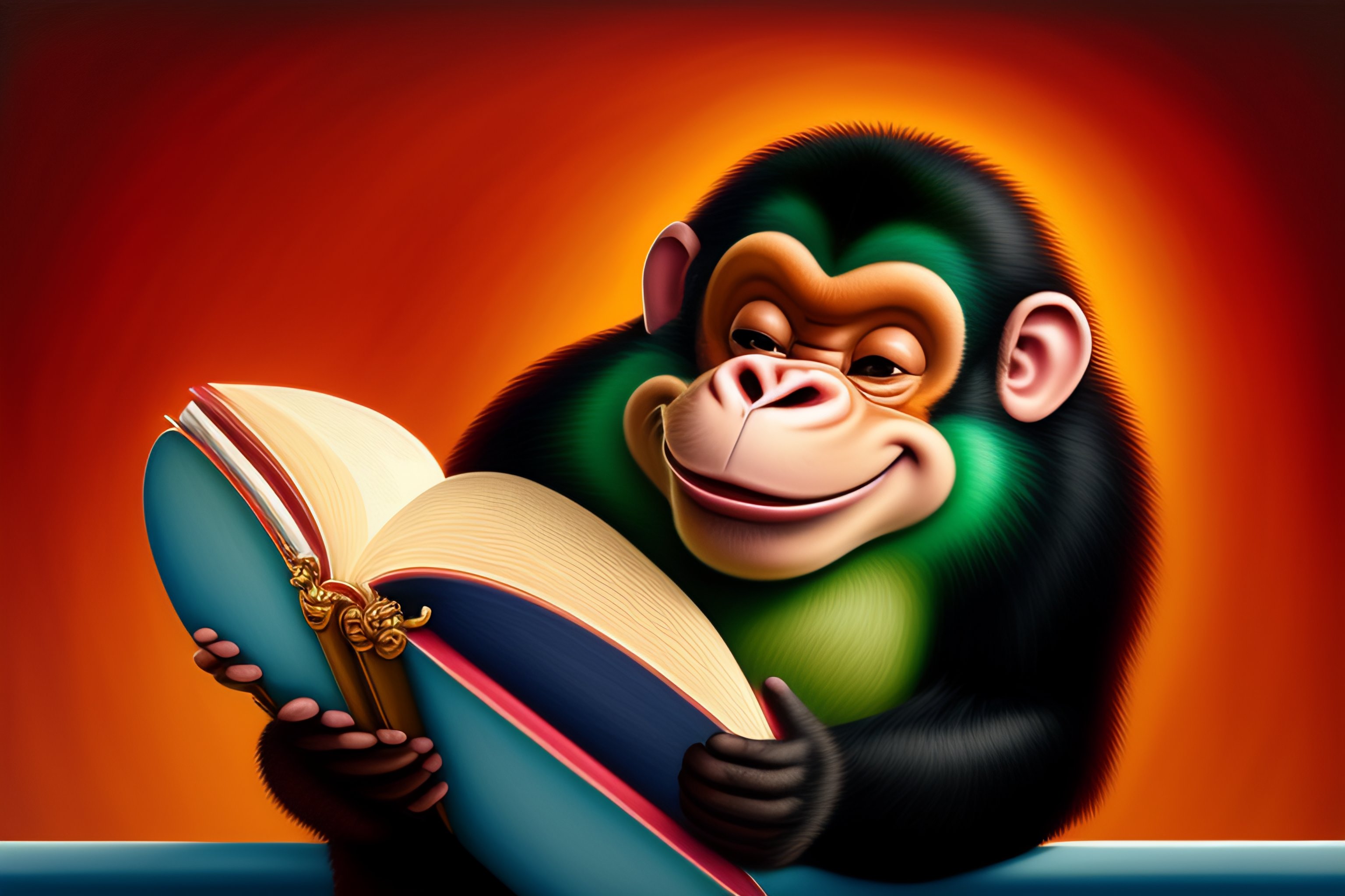Lexica - Art In the style of 90's vintage of a funny smiling monkey reading a book