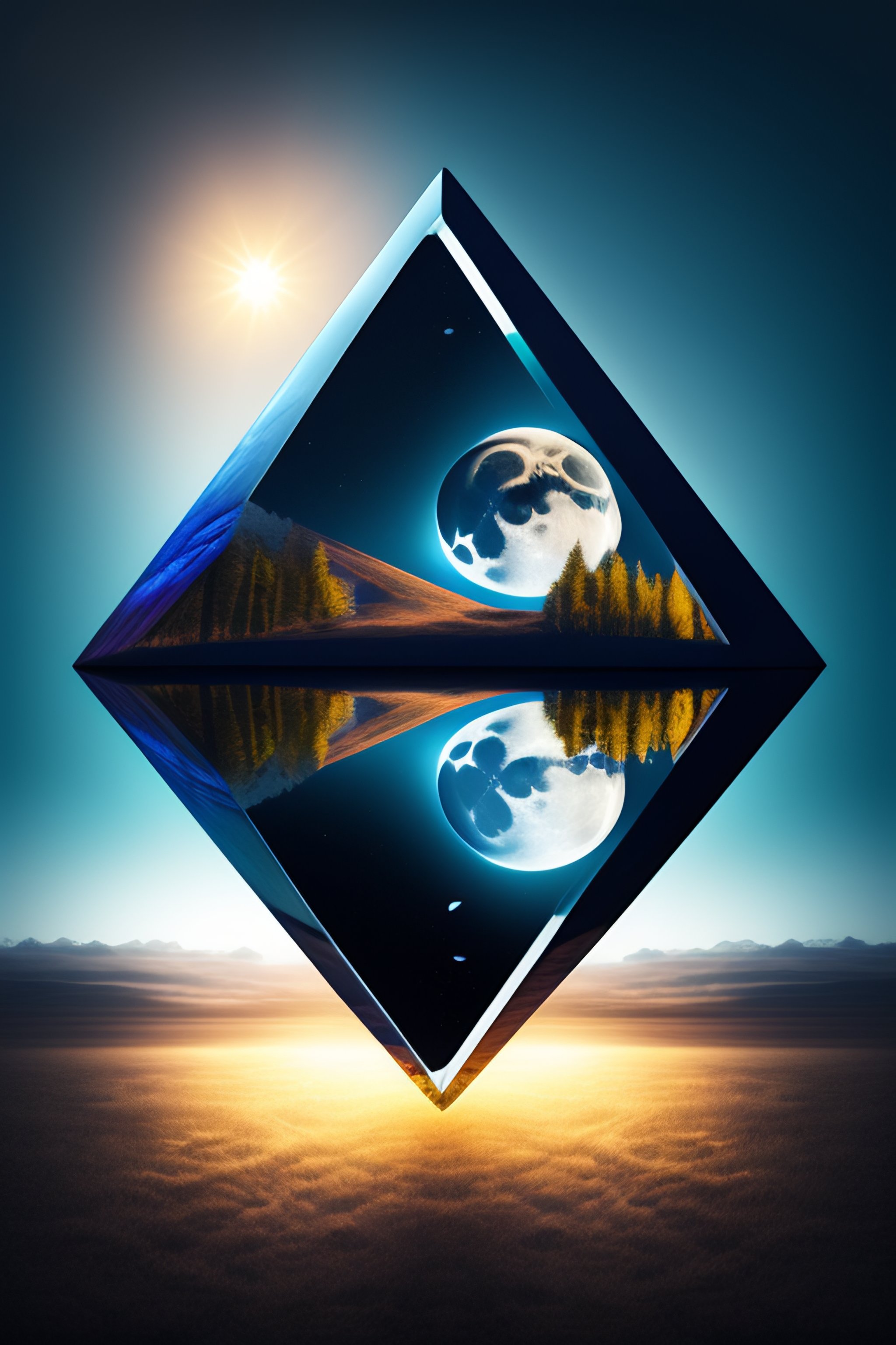 Lexica - 3d floating flipped upsidedown down mirror triangular pyramid ...