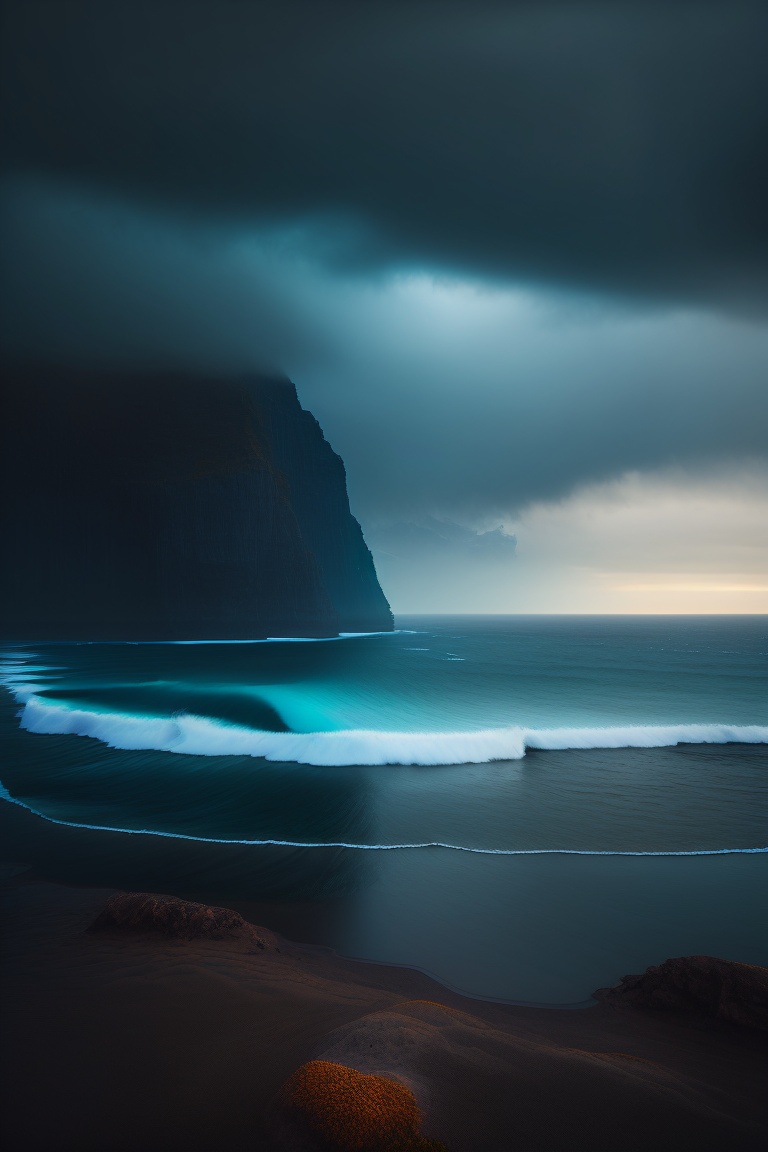 Lexica - A iceland ,scene raining dark in the middle of ocean