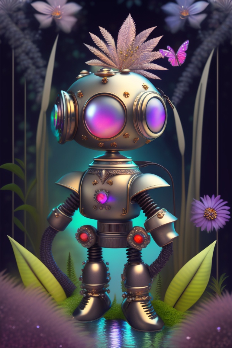 Lexica - Magic trippy silver 1950;s spiked robot with attitude, jewel ...