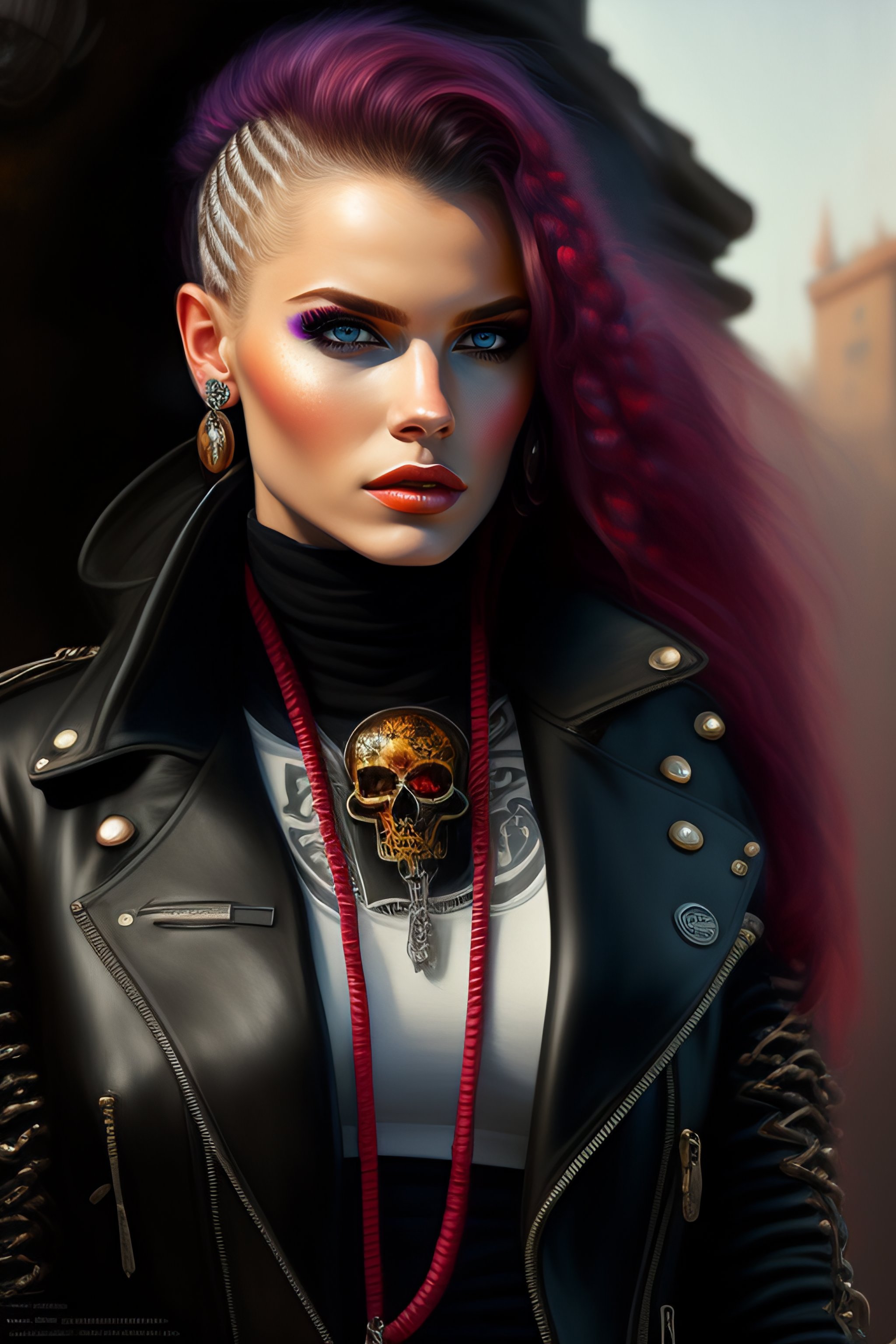 Lexica - Cute punk scull girl, mad max jacket, renaissance, cables on ...