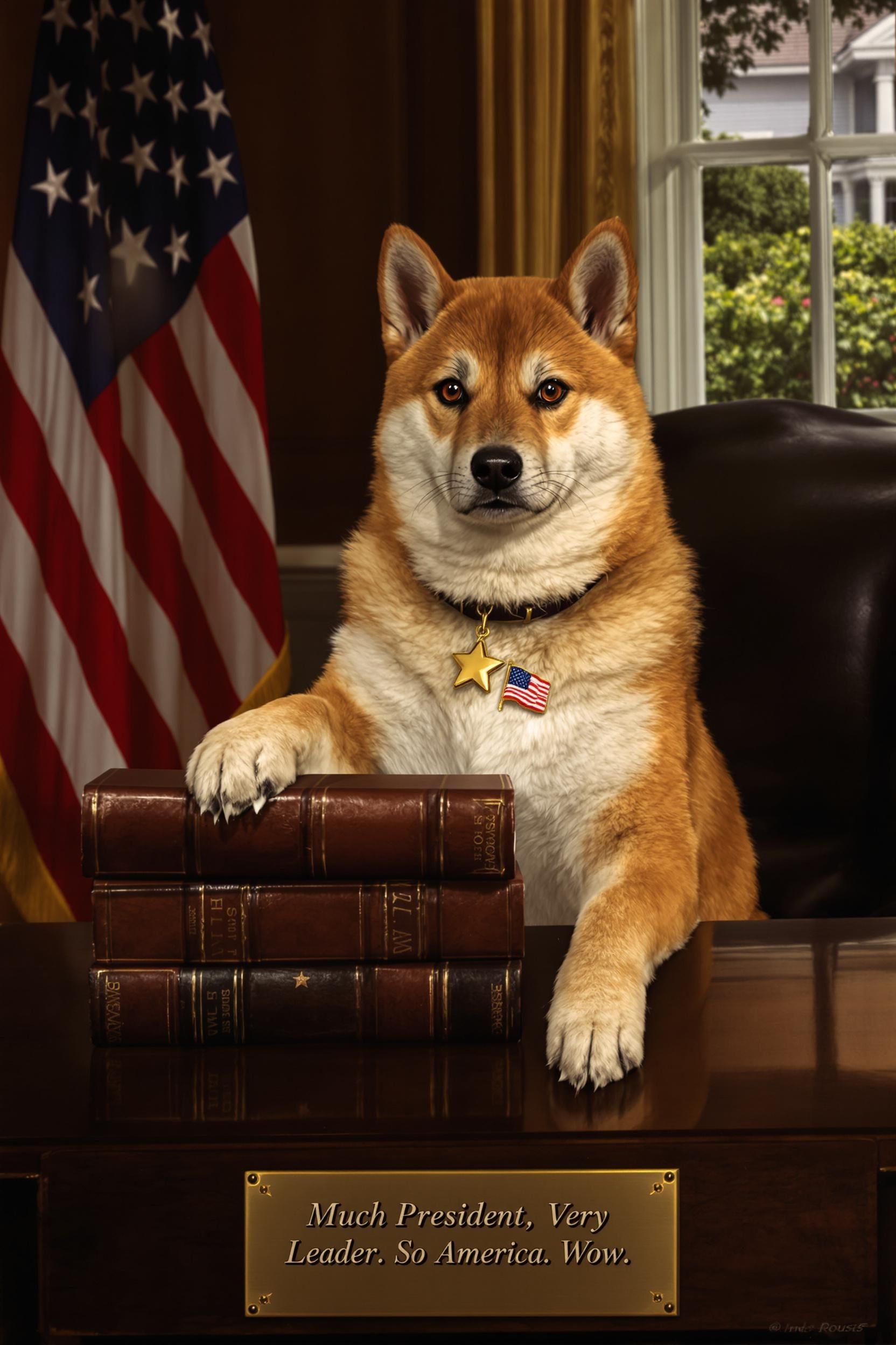 Lexica - Official presidential portrait of Doge (the Shiba Inu meme) in the White House, wearing ...
