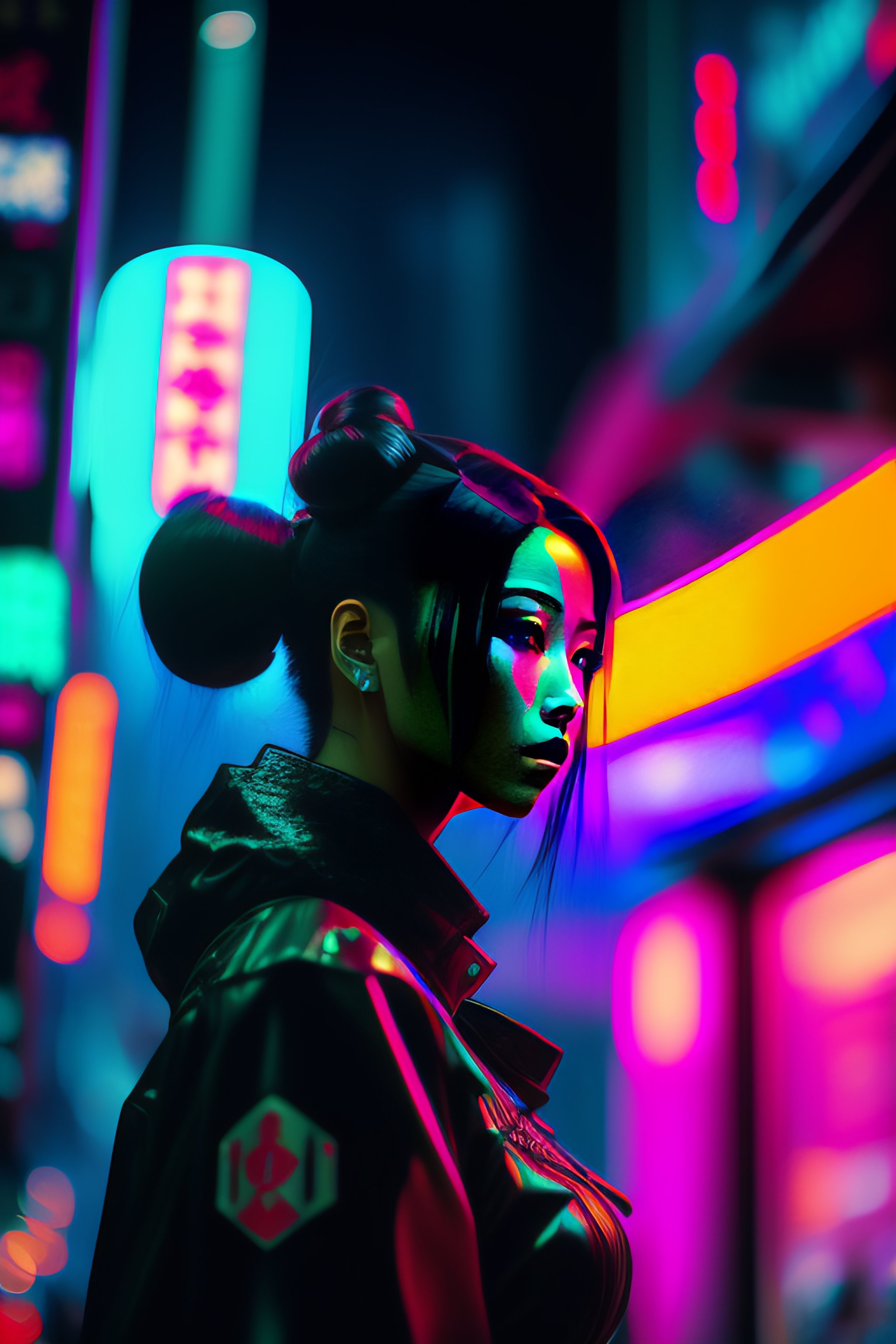 Lexica - Cyber goth geisha in a tokyo street, pretty face, beautiful ...