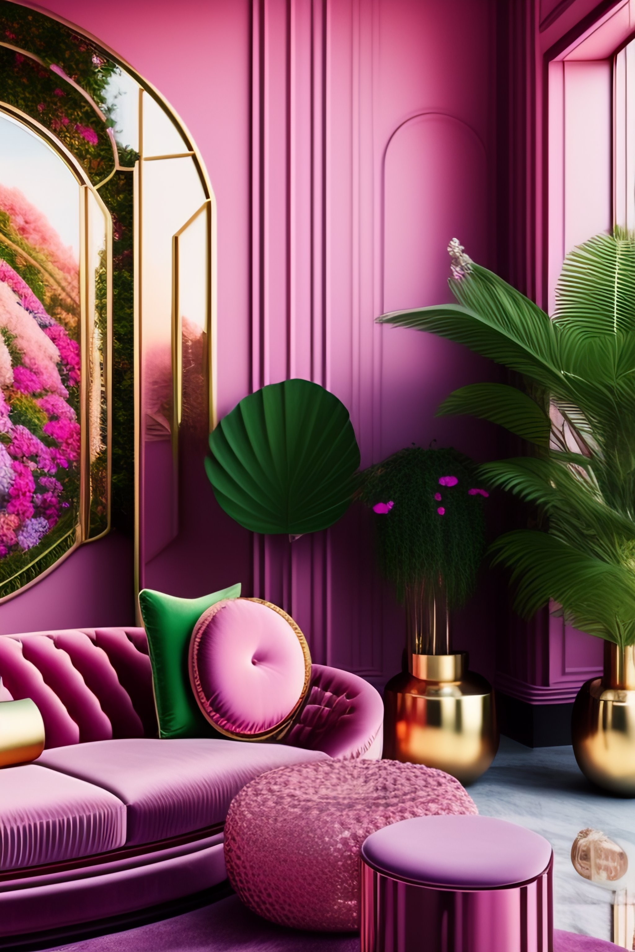 Lexica - Architectural digest photo of a maximalist pink solar living ...