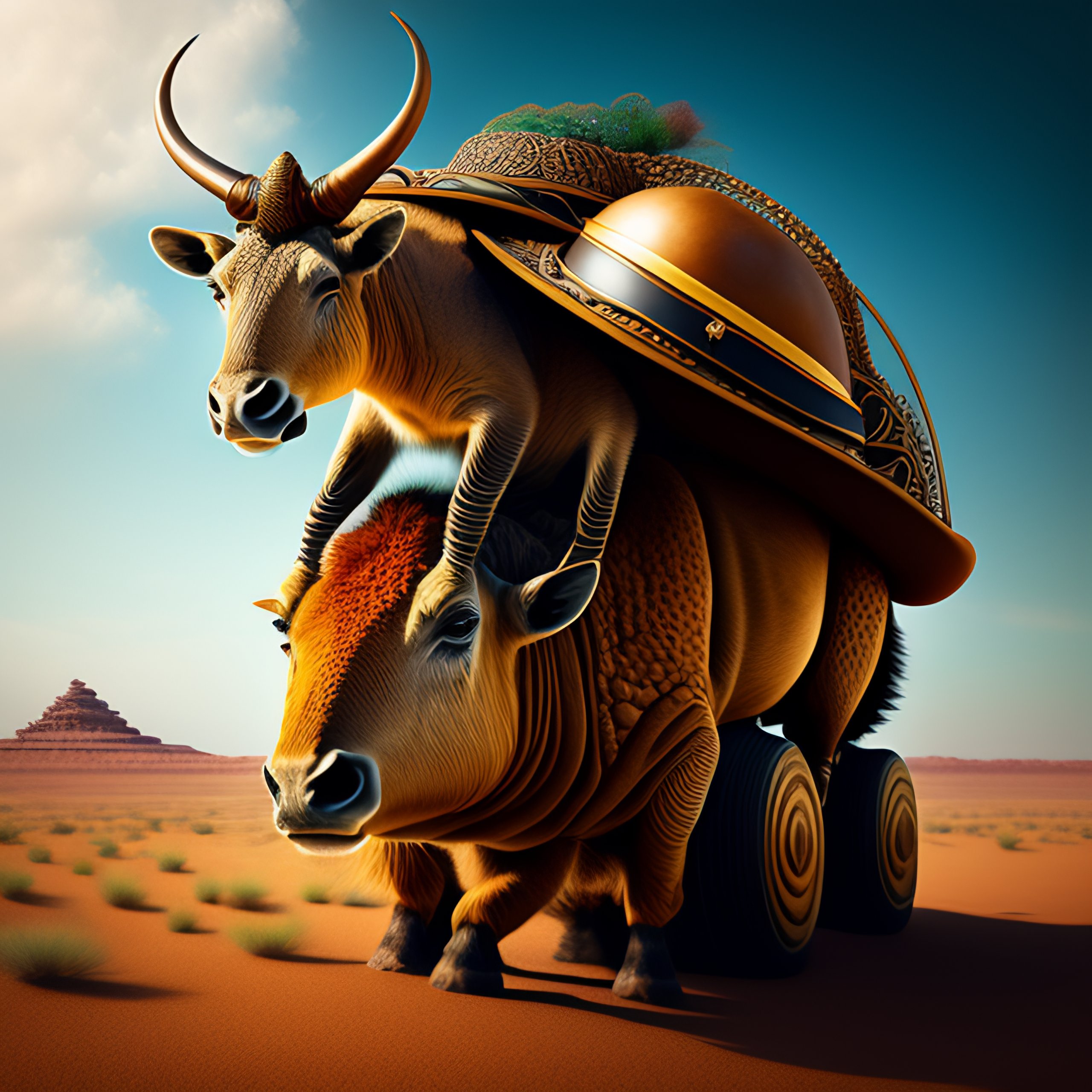 Lexica - Cowboy rides oasis, strange insects, insect queen, geometric ...