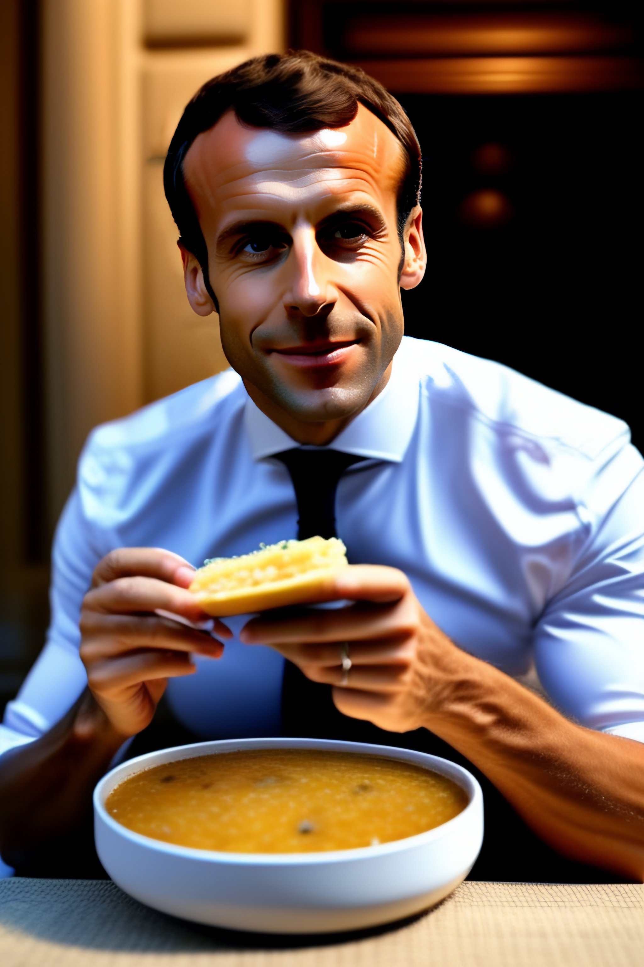 Lexica - Emmanuel Macron eating some sardines directly in the can