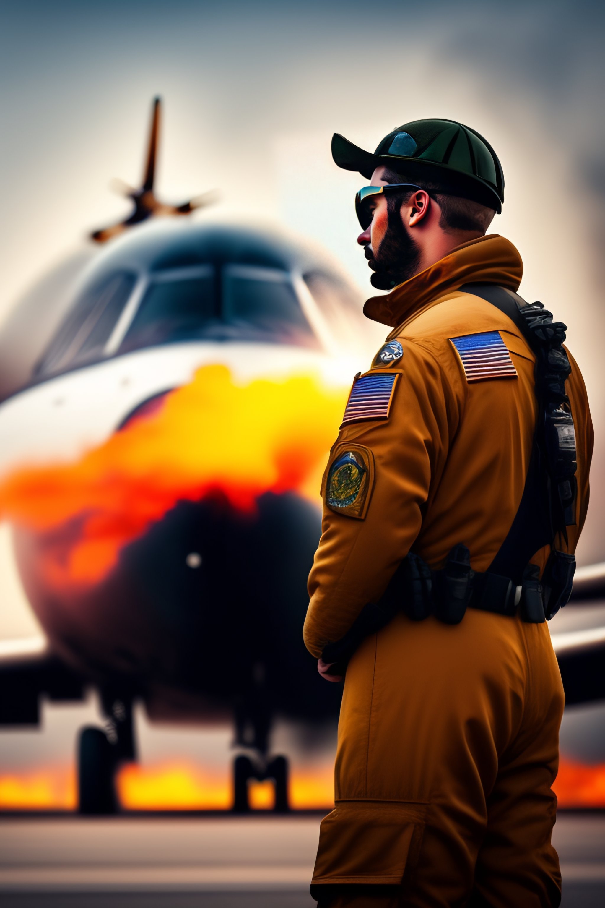 Lexica - Pilot with burning plane in the background