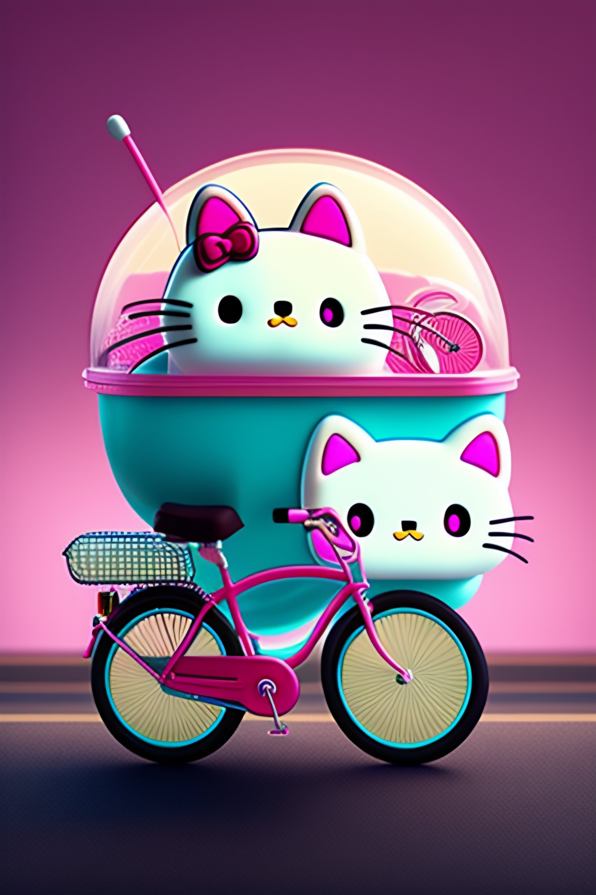 Lexica - Hello kitty riding a bicycle with pusheen