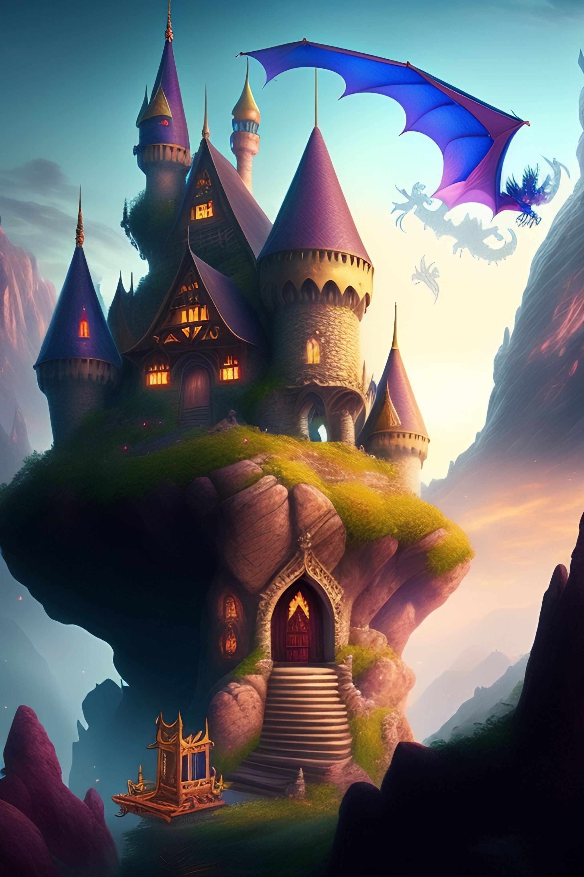 Lexica - Magical and scary castle with an epic dragon on the roof an ...