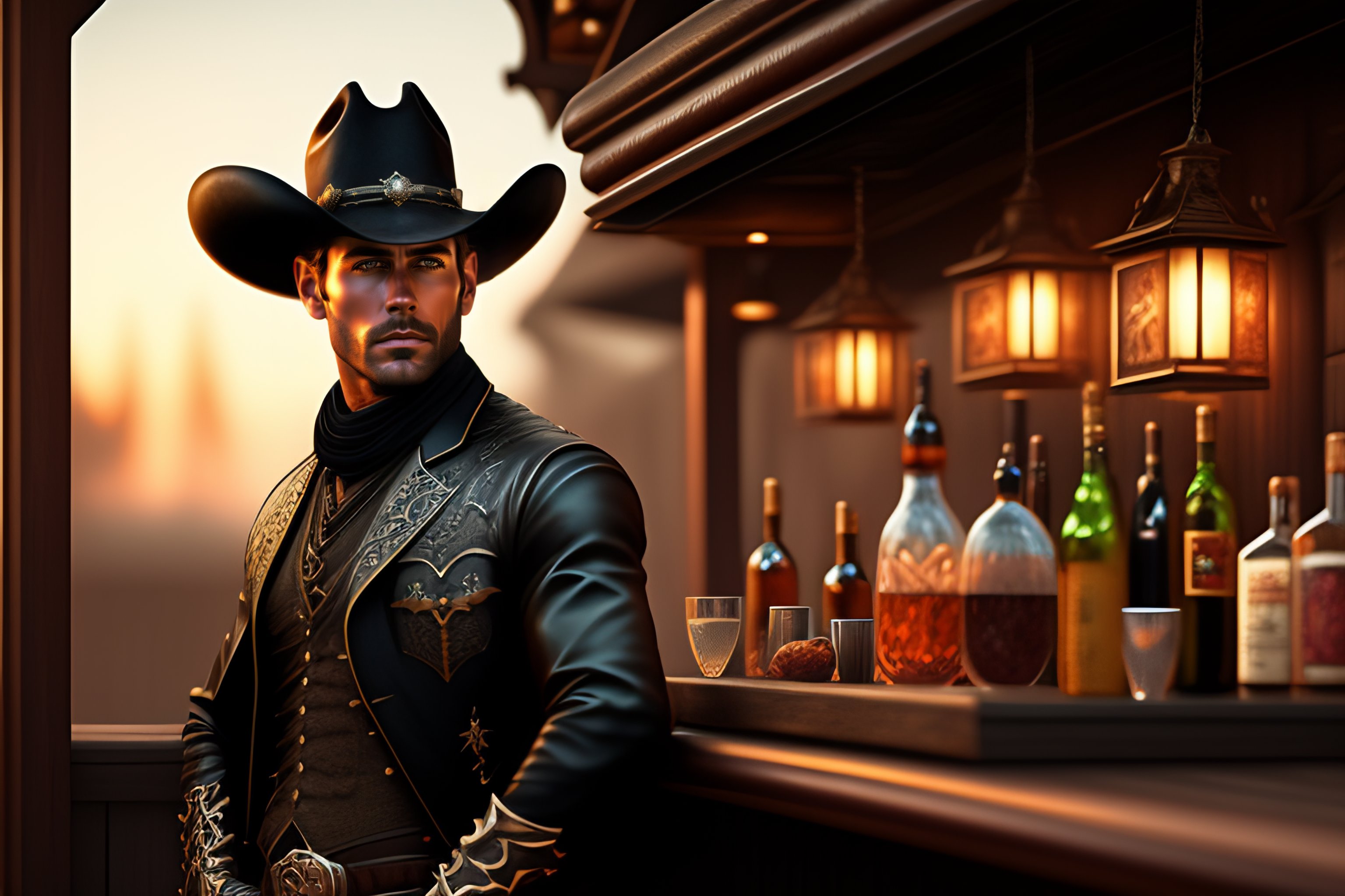 Lexica - Gothic digital art cowboy in bar