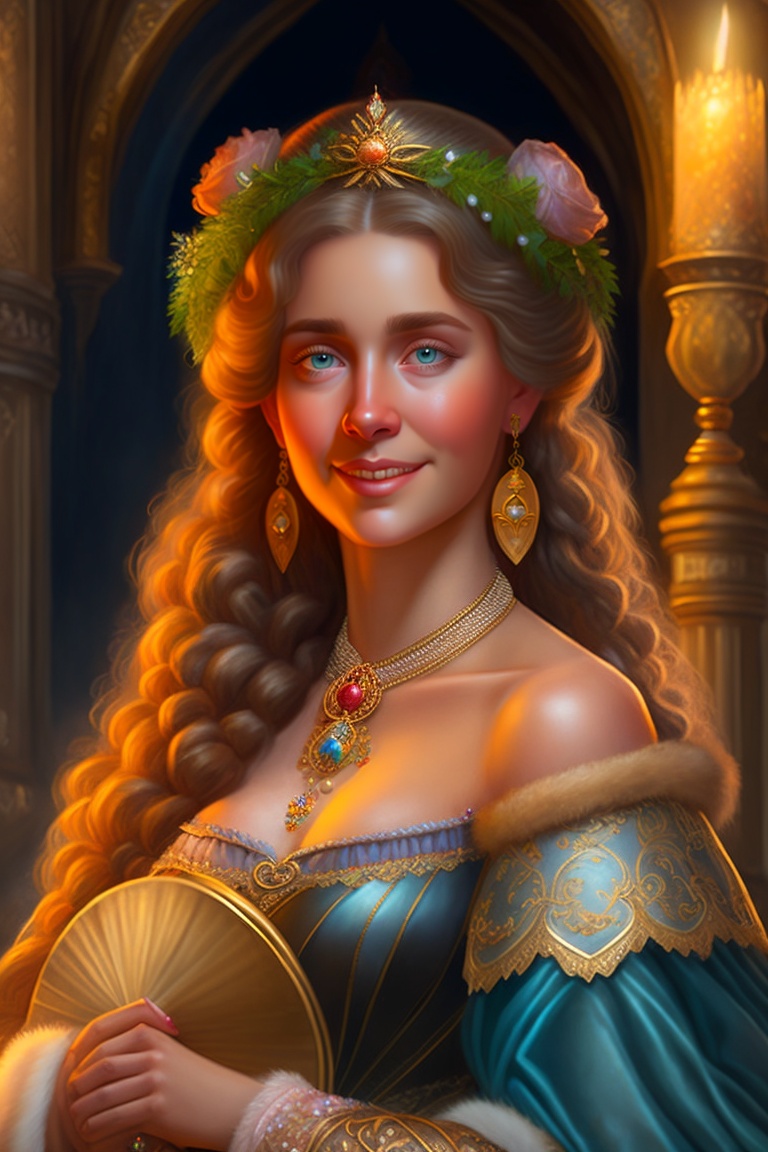 Lexica - A medieval princess, pearls, gold chains, flower crown, ornate ...