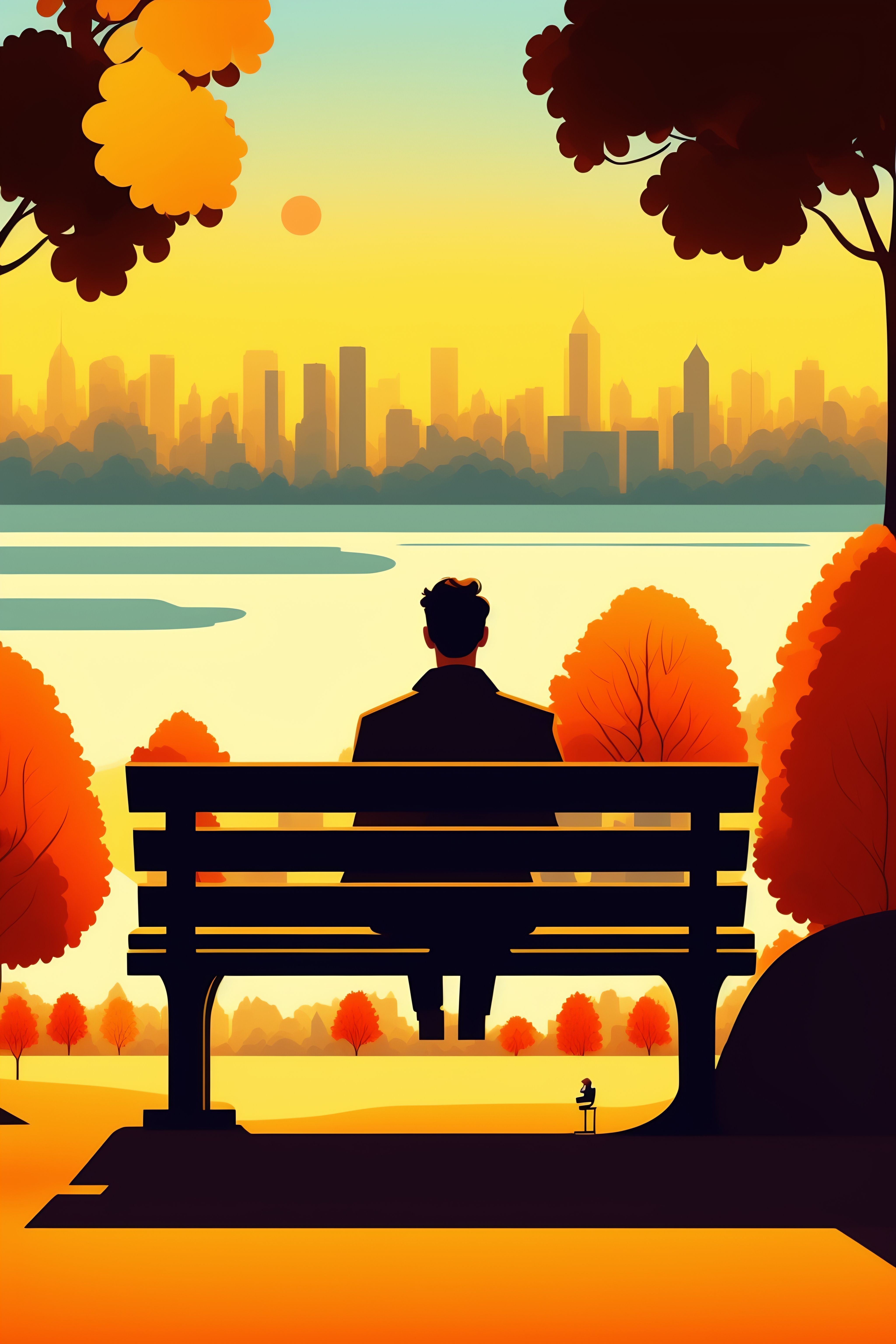 Lexica - Flat design vector illustration of a man sitting in a park on ...