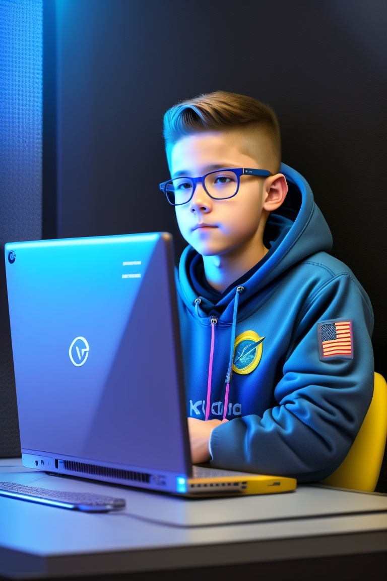 Lexica - A White Boy Wear glasses And Space Blue Hoodies, Sit In Studio ...