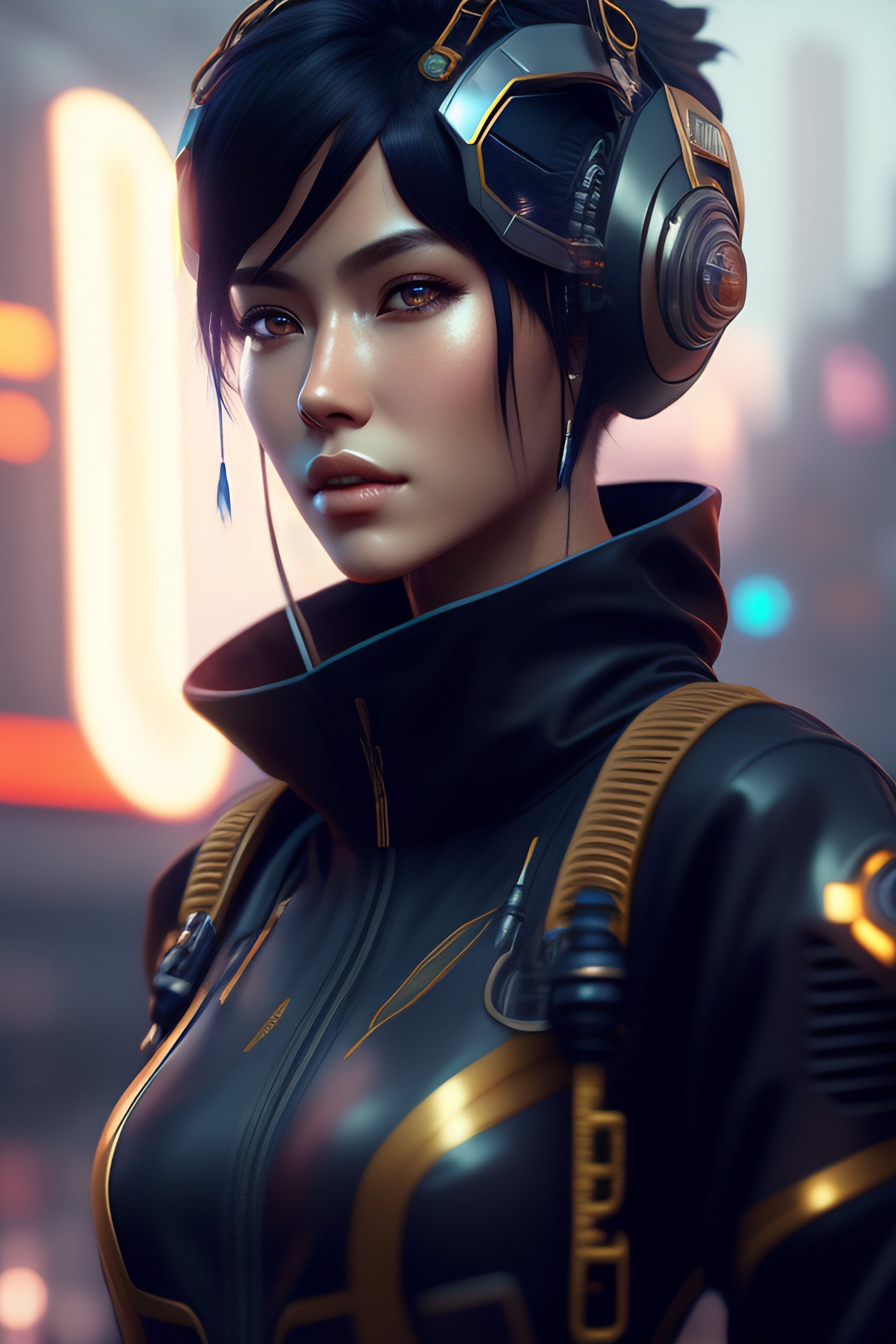 Lexica - Mech Punk clothes with short hair girl, battle status, hyper ...