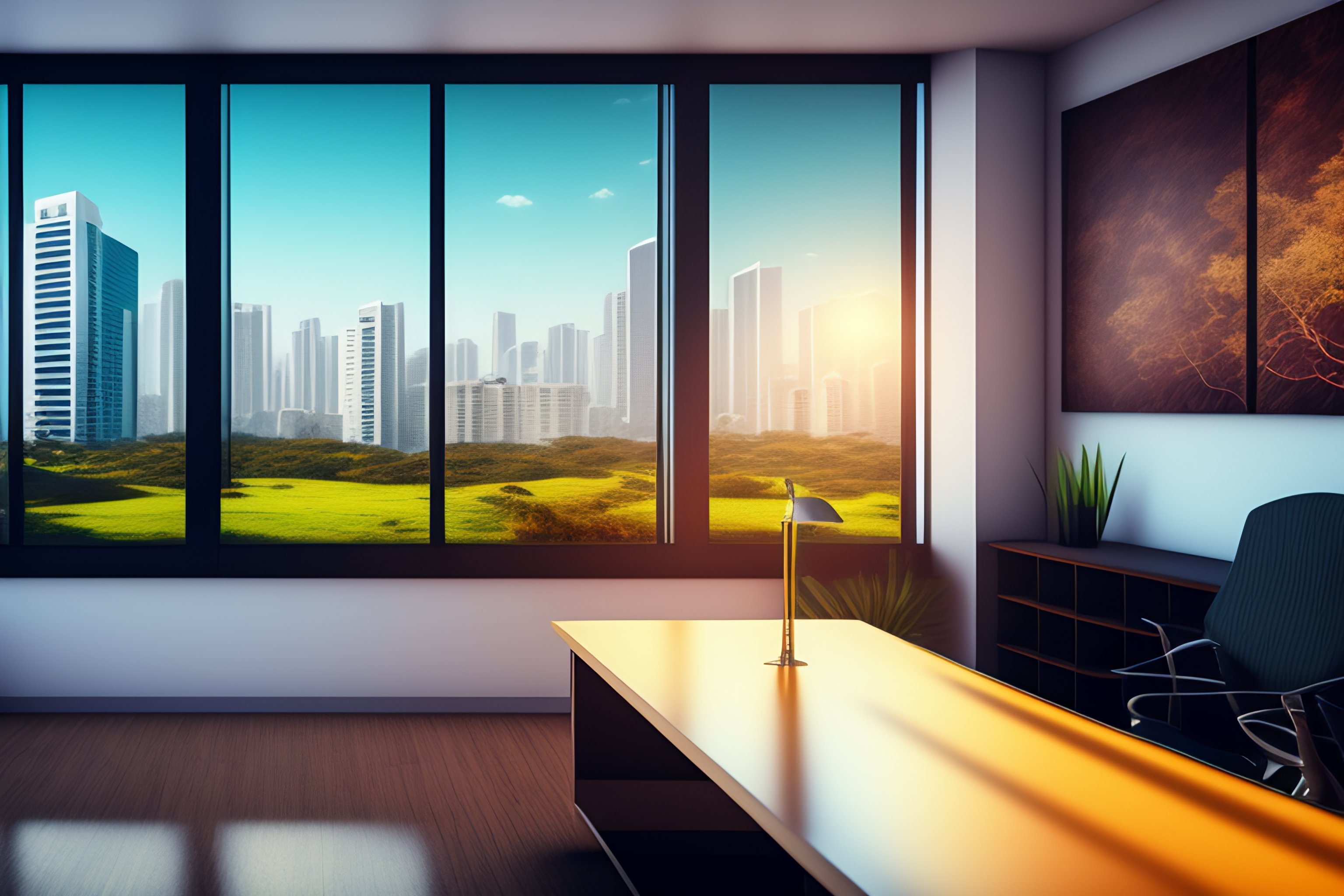 Lexica - Lawyer office, big desk with comfortable chair in front of the ...