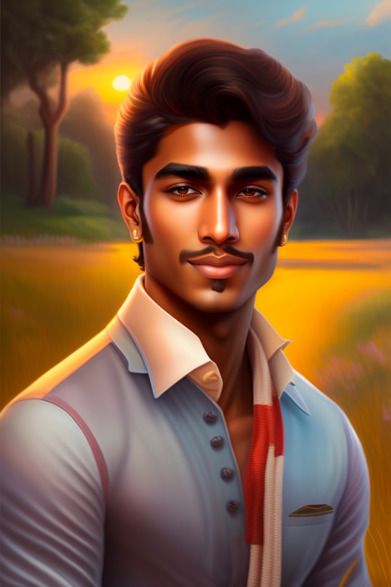 Lexica - A young handsome indian man with sheeny brown skin wearing a ...
