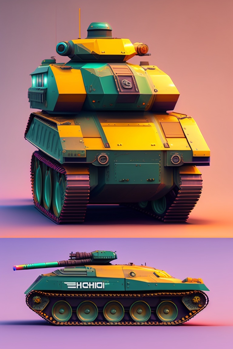 Lexica - Draw a tank in the cyberpunk style, it has a tower with 20 ...