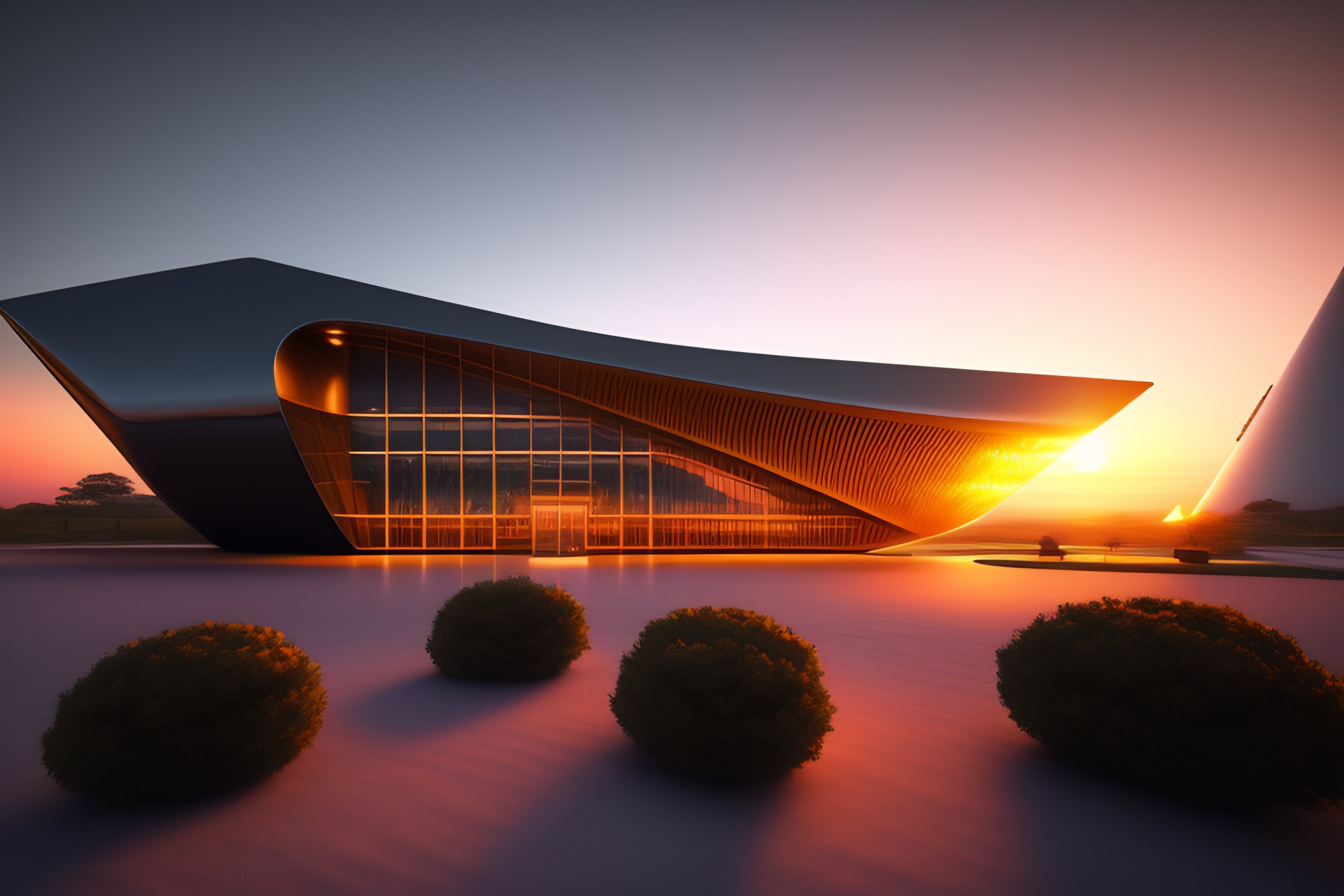 Lexica - Wide angle view of the exterior of a futuristic museum ...