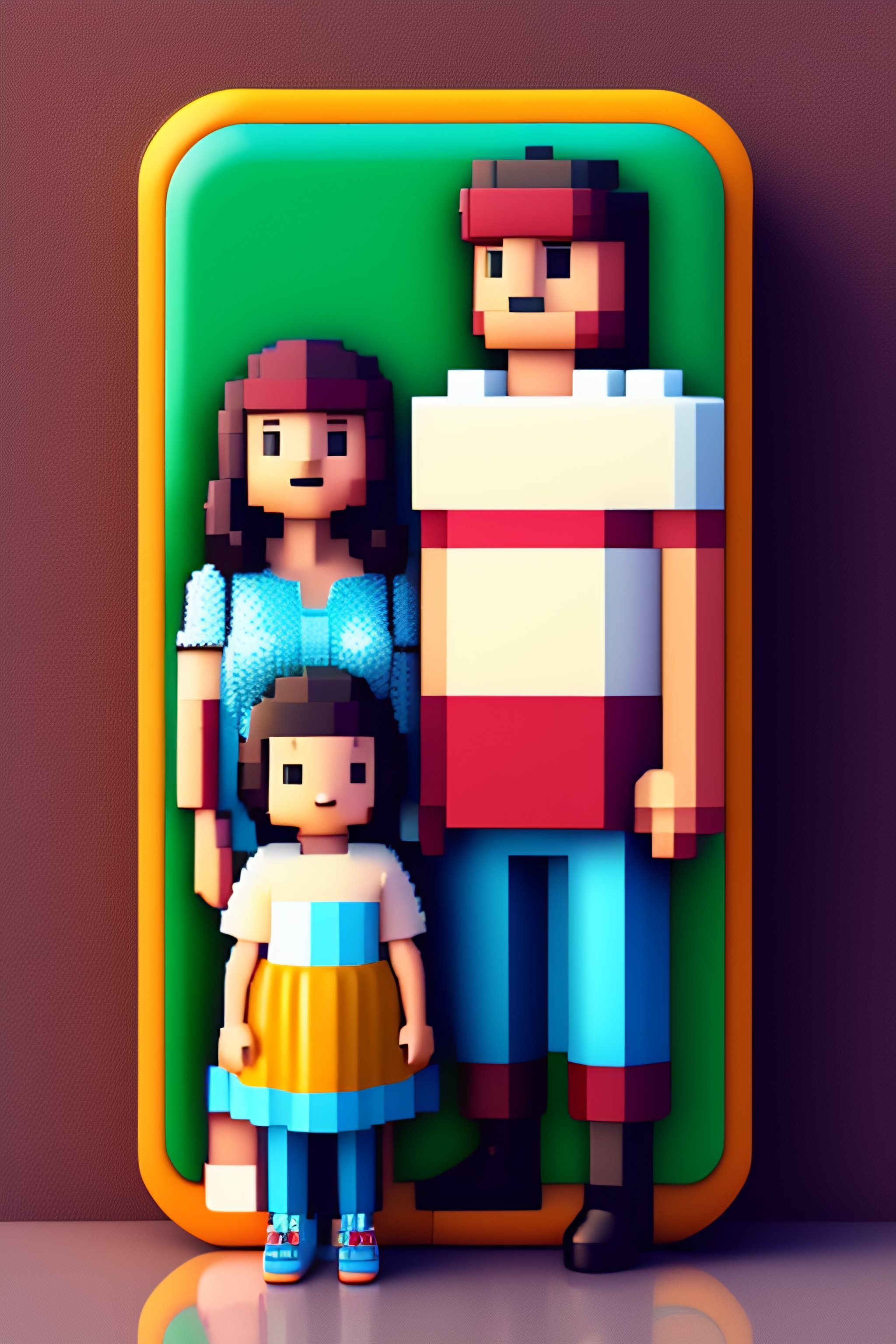 Lexica - 3d pixel retro cute familyrendering.