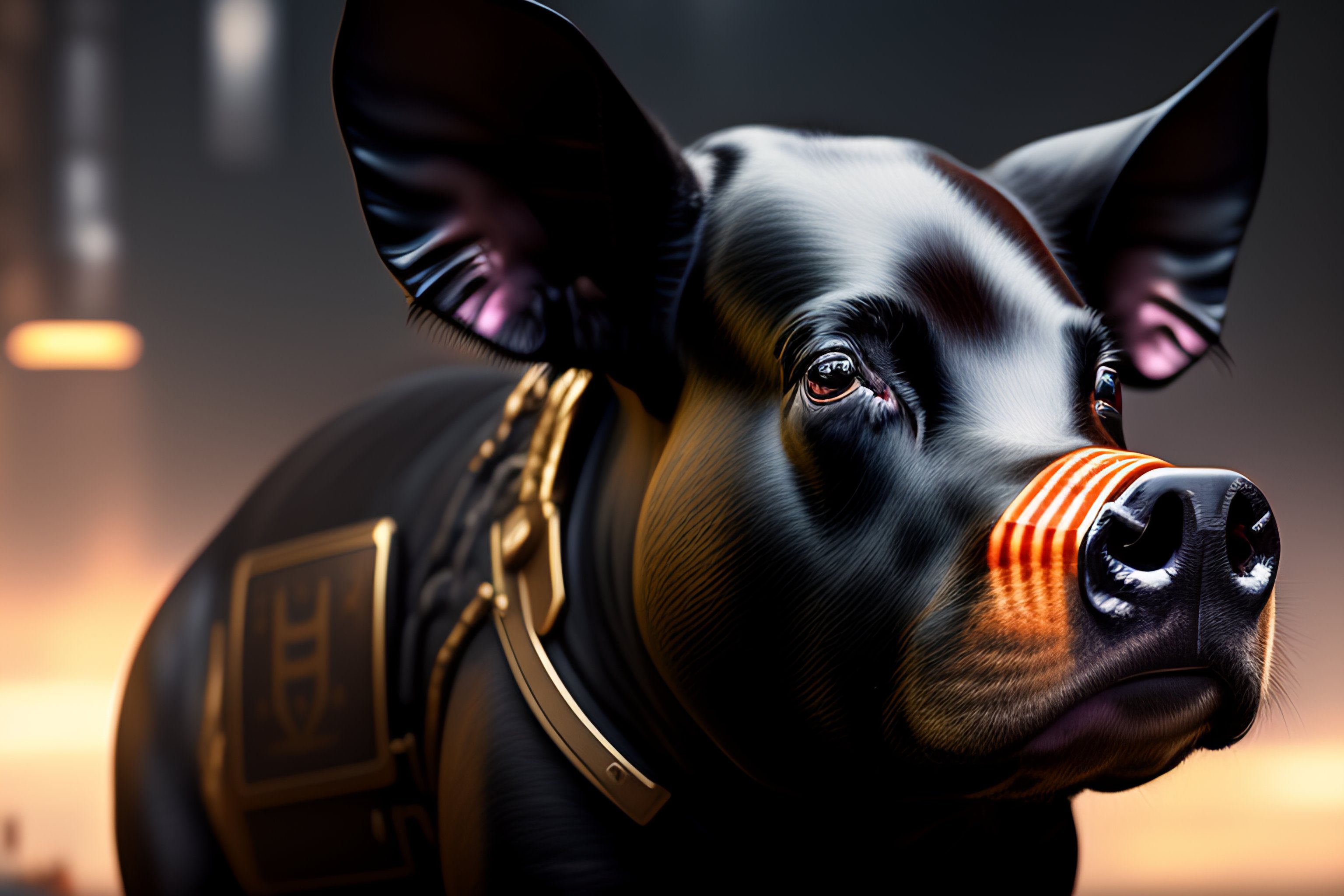 Lexica - Portrait painting of a cybernetic black pig with power armor ...