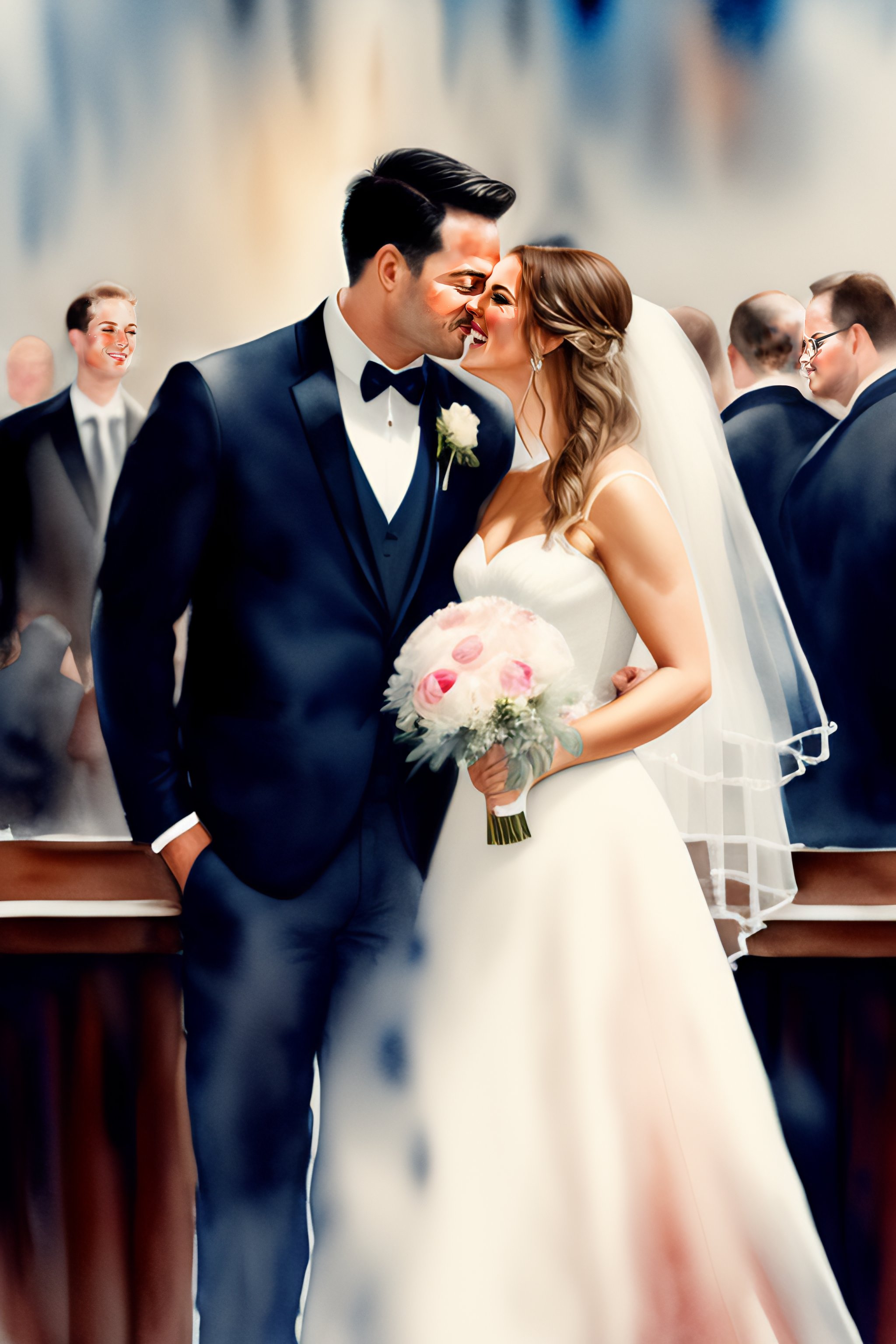 Lexica - Faceless watercolor portrait of a couple on their wedding day ...