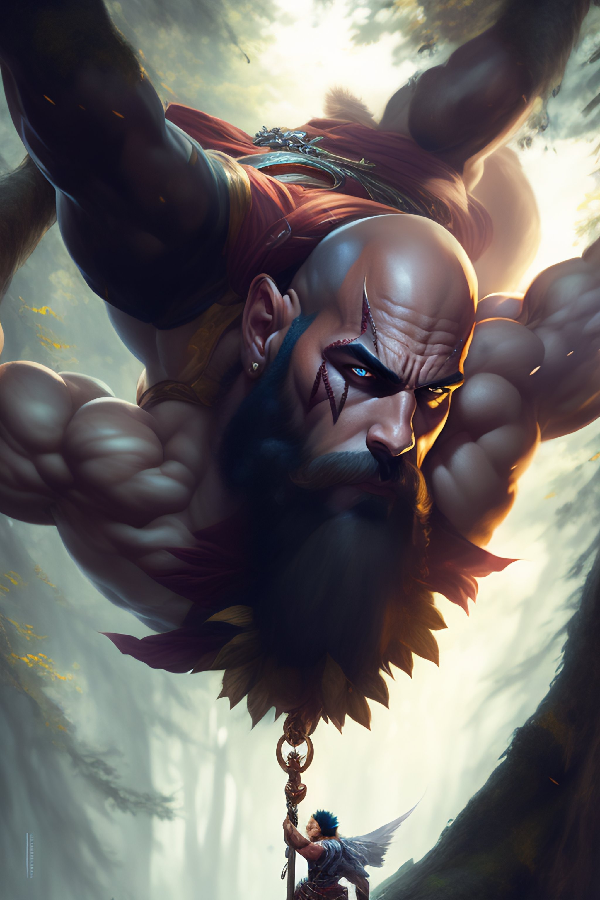 Lexica - Kratos hanging upside-down from a tree branch by tsuyoshi nagano, greg rutkowski ...