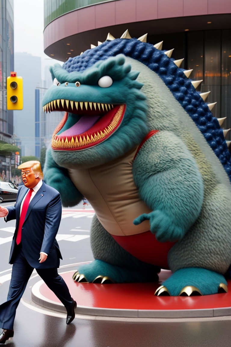 Lexica - Donald trump fighting Godzilla in the streets of tokyo, Donald ...