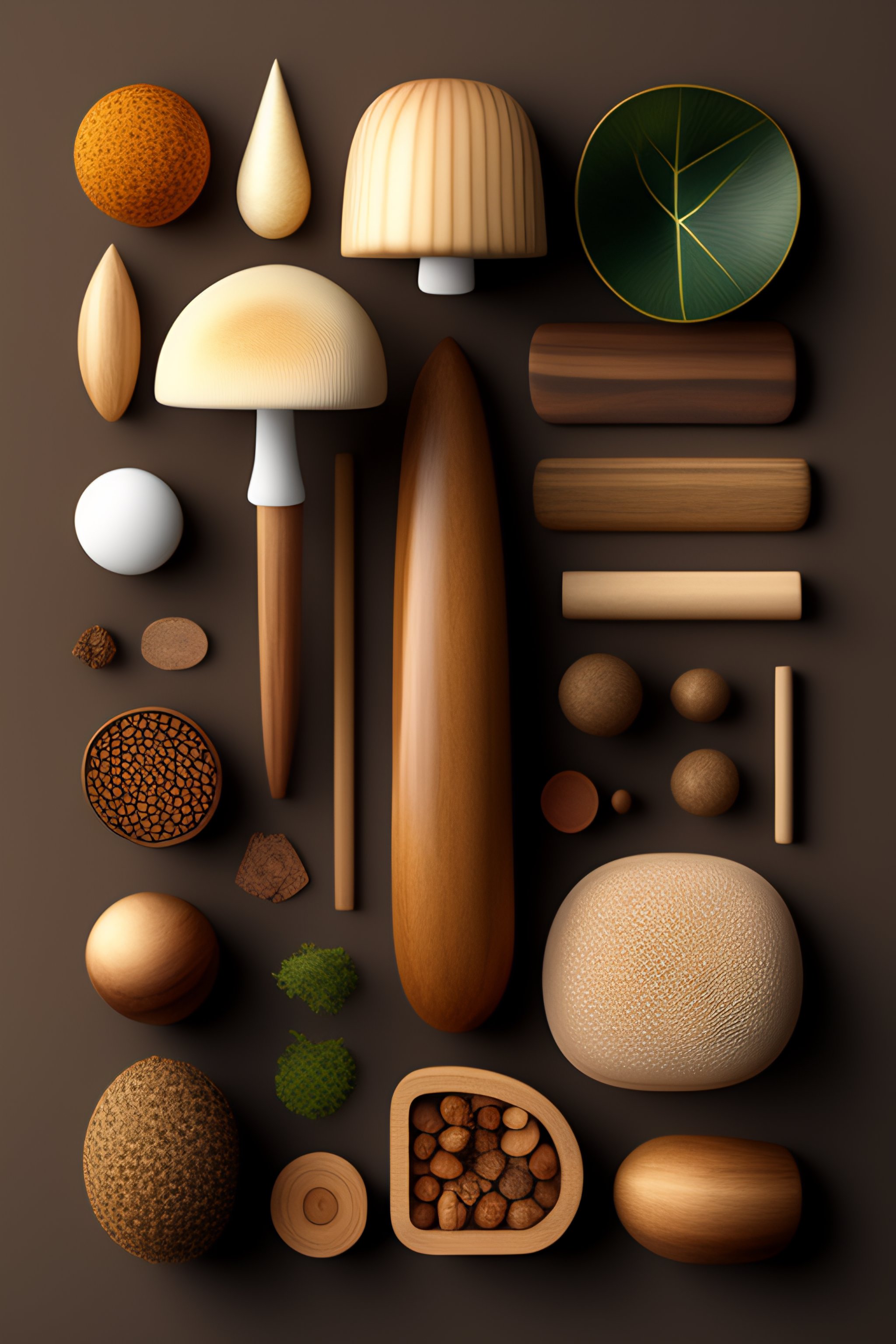 Lexica - 'Mushroom, Knolling, Knolling layout, Earth tones, Natural ...