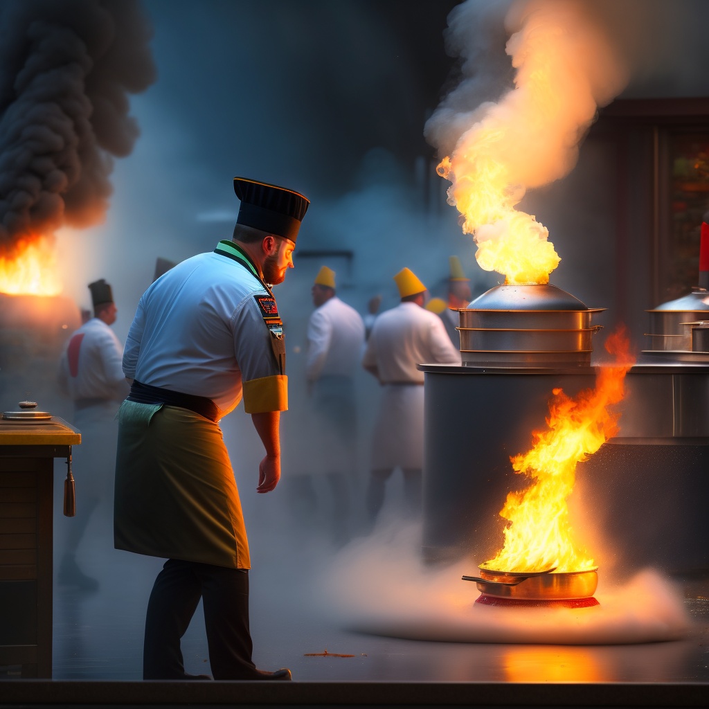 Lexica - Kitchen, macdonald, chef cooking turn back, fire, blur, morden ...