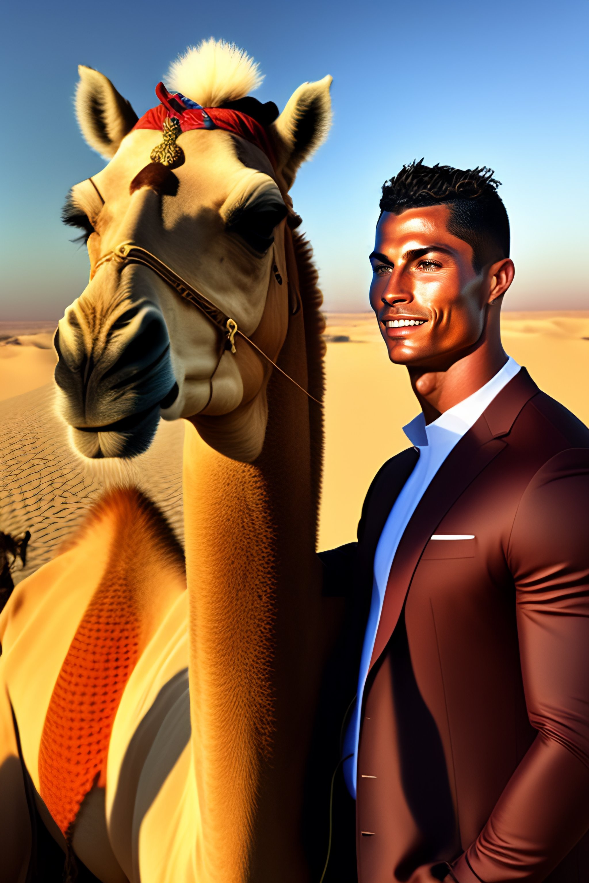 Lexica - King Cristiano Ronaldo on a camel with a rob